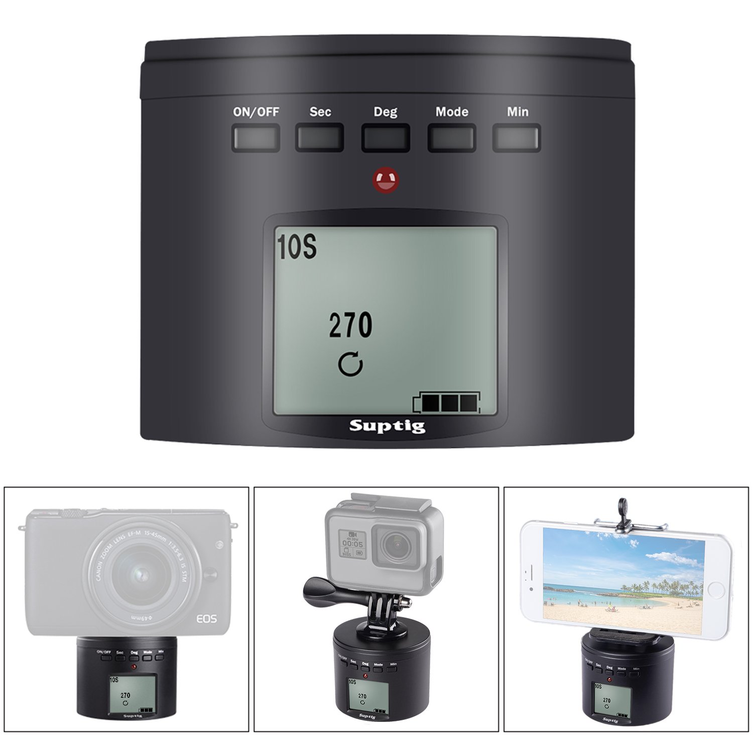 Suptig Tripod Mount Camera Tripod Mount Electric 360 Degree Tripod Head Compatible for Phone, Gopro, DJI osmo, Insta 360 and Digital Cam