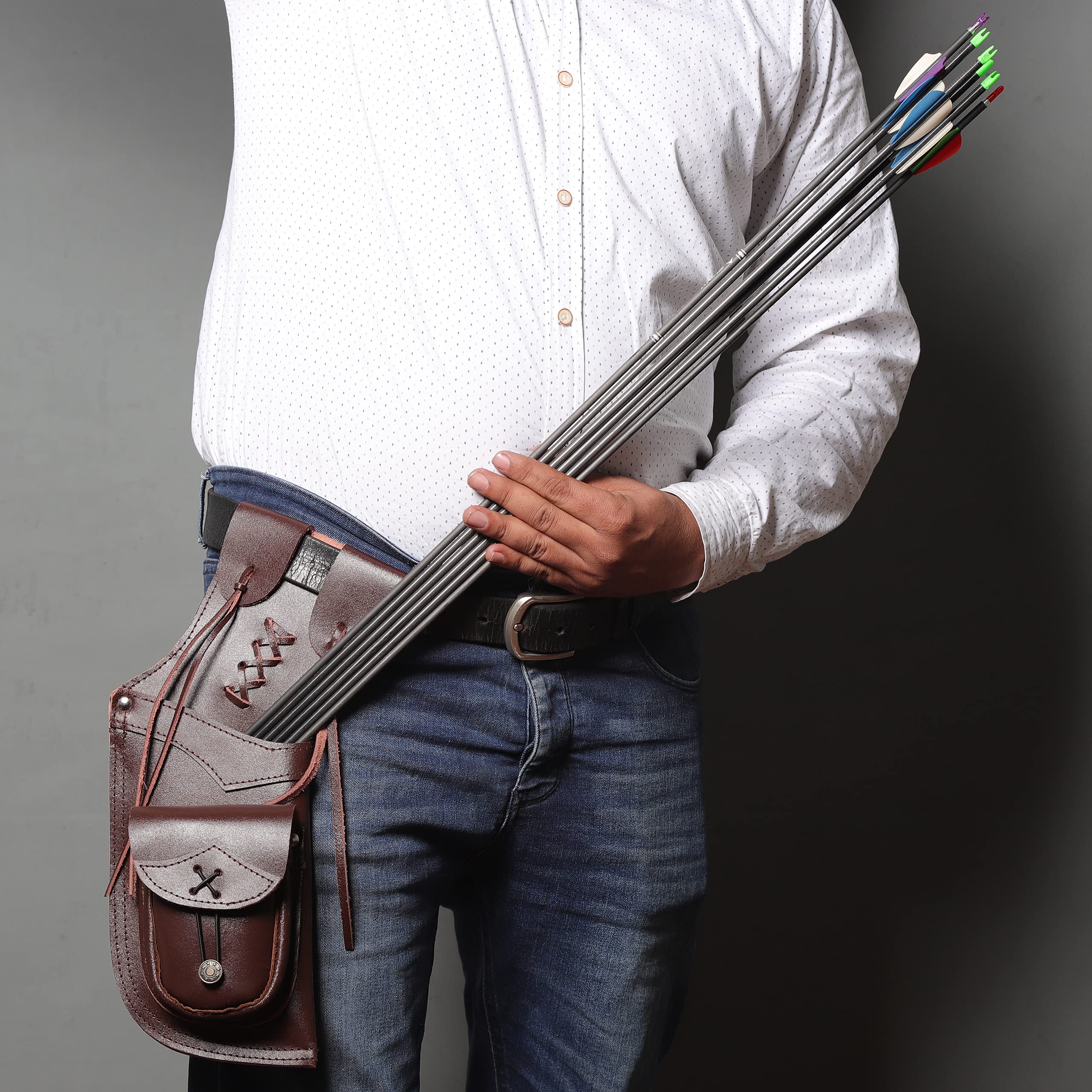 Traditional Archery Real Leather Side/Hip Arrow Quiver Brown