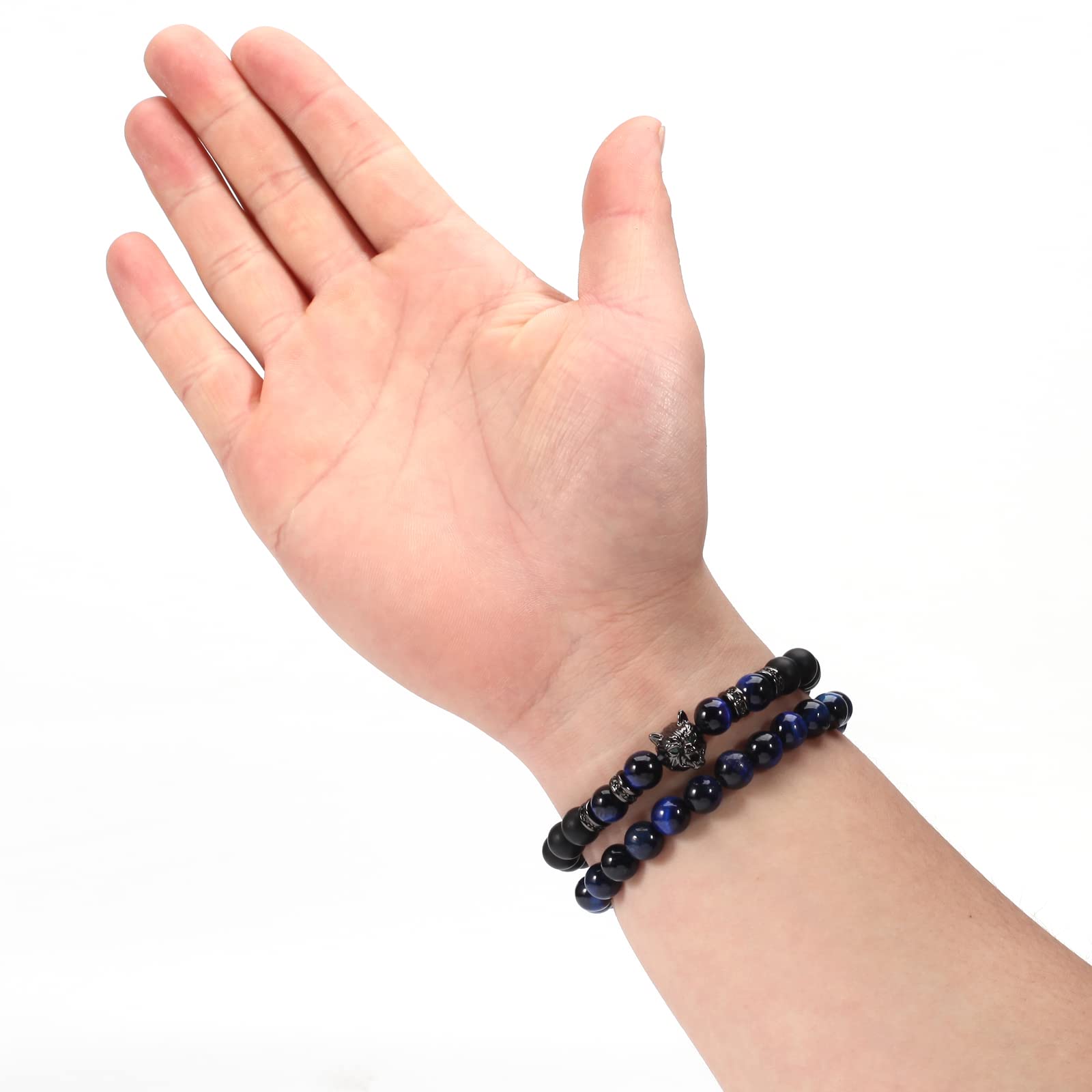 WuCuifu Bohemian Beaded Blue Tiger Eye Bracelets for Men Women Healing Crystals Bracelets