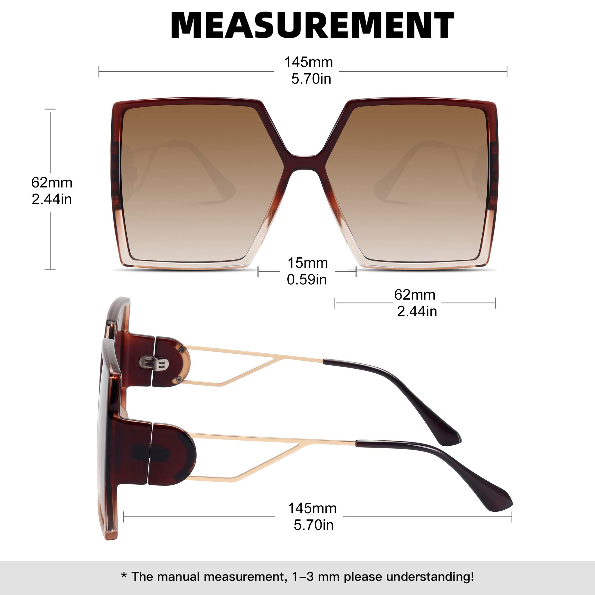 STORYCOAST Oversized Square Sunglasses for Women Fashion Large Shield Shades UV400 Protection (Black Frame-Gradient Gray Lens, 62)