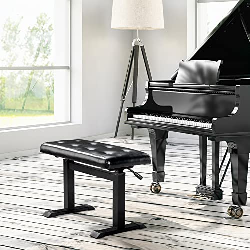 VINGLI Adjustable Piano Bench, Black, Foam, Metal, Faux Leather, 27.9"W x 11.8"D x 17.7"H