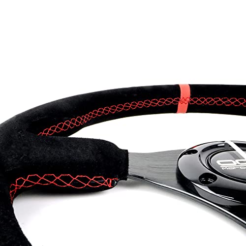OCC MOTORSPORT FLAT BOTTOM STEERING WHEEL REVENGE MODEL ALCANTARA BLACK ARMS - CAR FLAT DISH STEERING WHEEL - 350MM (14 INCH)