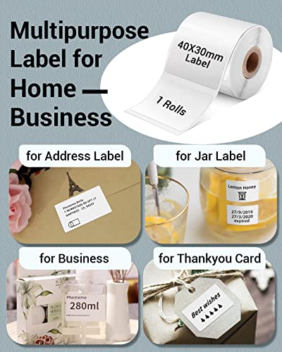 Phomemo Thermal Labels-for M110/M221/M220/M120/M200/M110S,1.57"x1.18"(40x30mm),230 Labels/Roll, for Barcode/Address/Mailing/Logo/Business/Home Tag