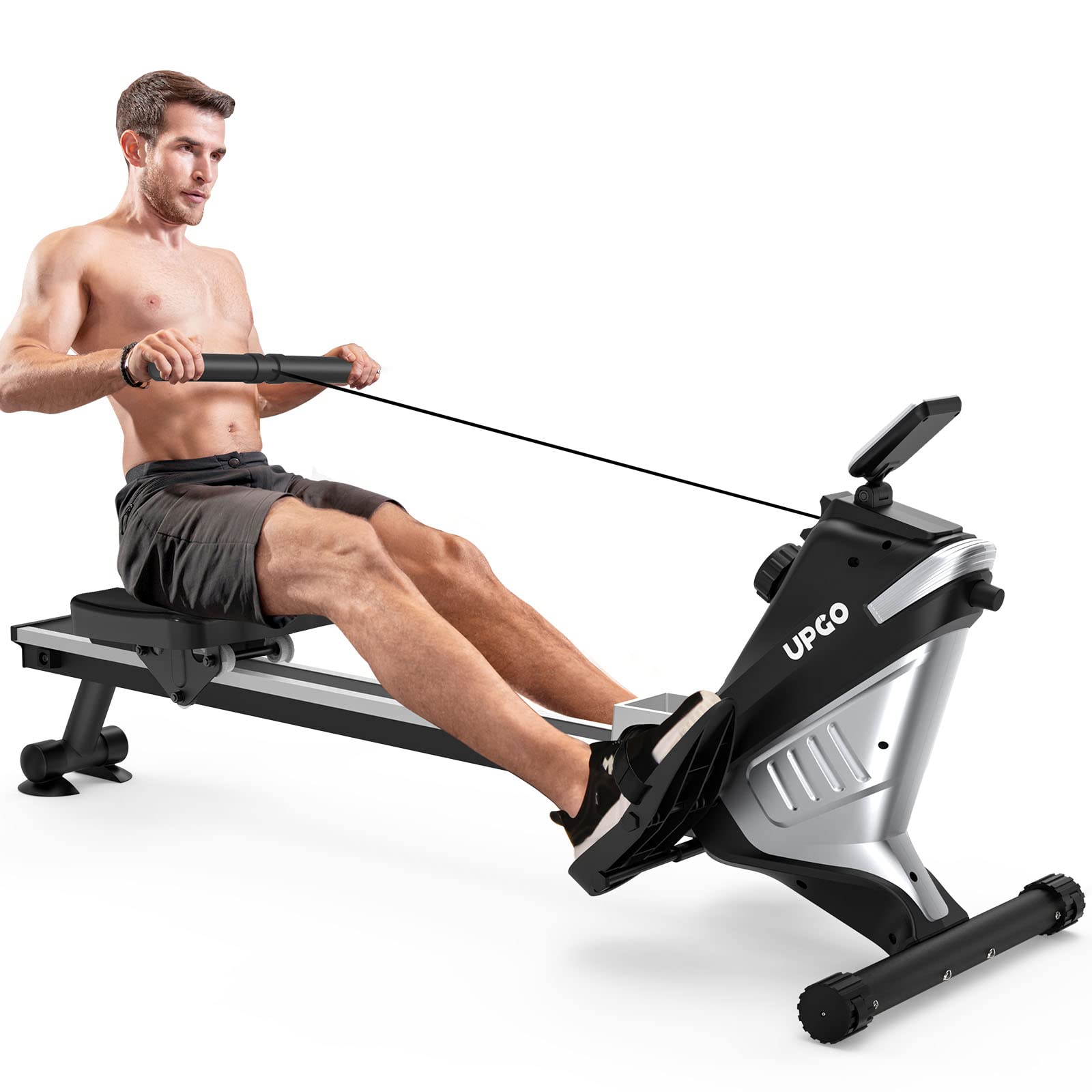 UPGO Rowing Machine for Home Use, Rower with 8 Level Adjustable Quiet Magnetic Resistance, Ergonomic Seat & LCD Monitor, 300 LB Weight Capacity