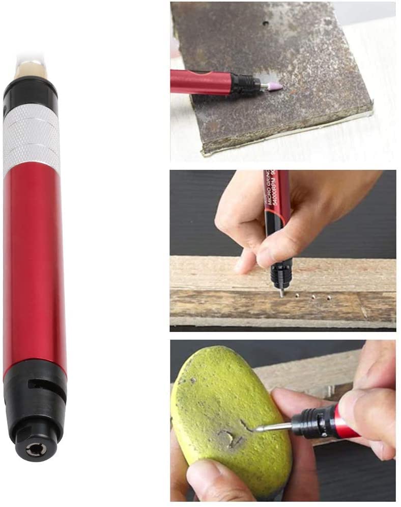 VOTOER 1/8" (3mm) Pneumatic Air Micro Die Grinder Polishing Tool Kit, 3mm Chuck Pencil Type Rotary Engraving Cutting Grinding Tool Set, 58000RPM, 90psi