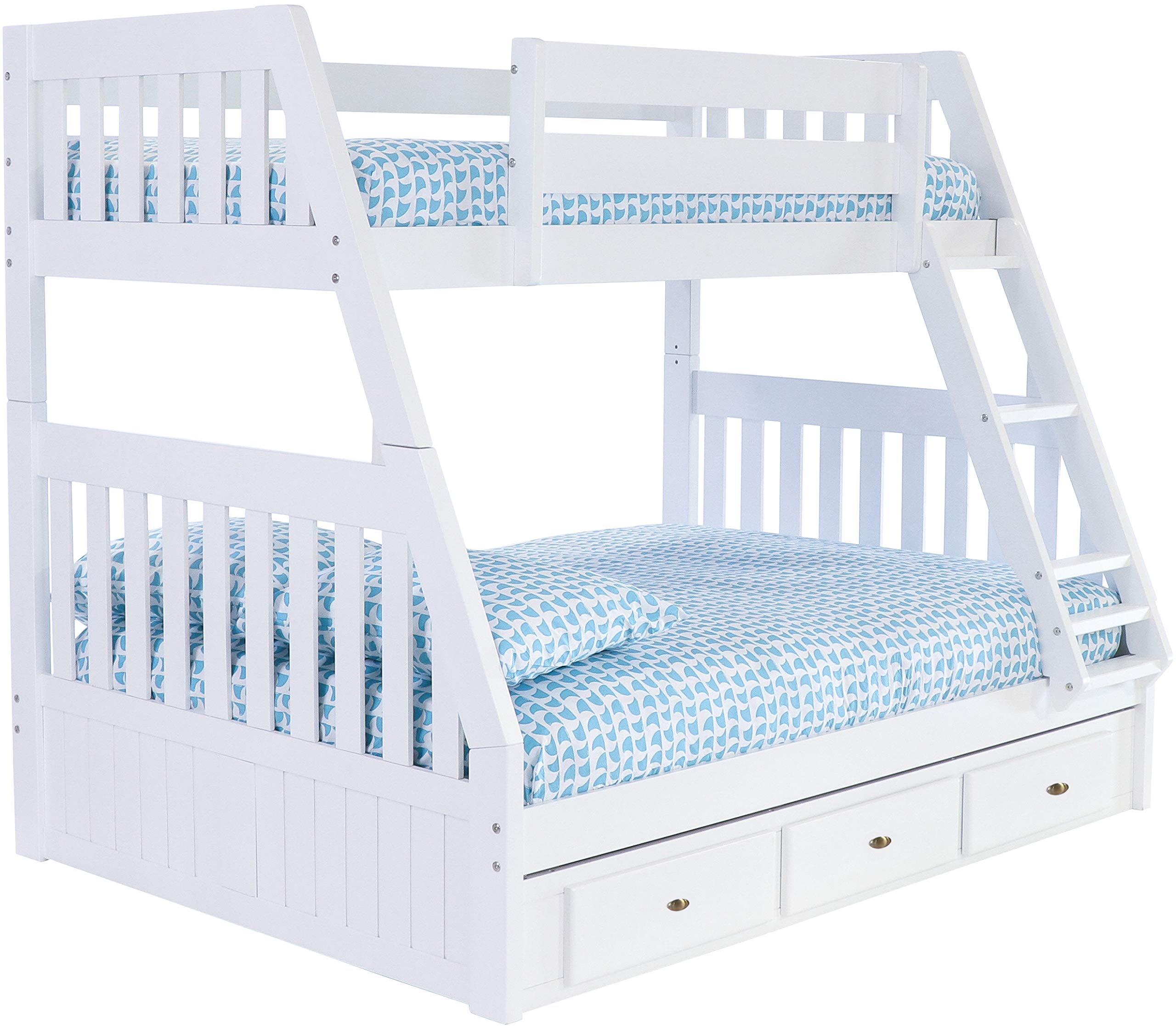 OS Home and Office Furniture Model 0218R-TFW, Solid Pine Twin Over Full Bed with Three Drawers in Casual White Bunk
