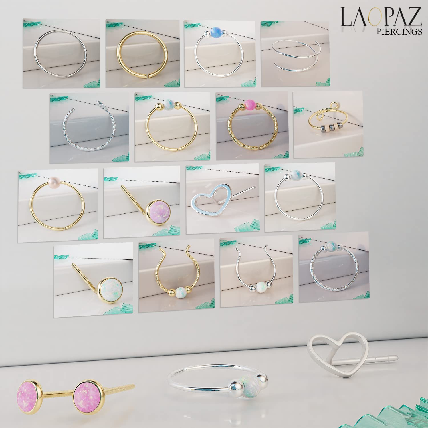 Tragus Earring Piercing 14K Gold Filled - Tiny 20 Gauge Twist Wire Ear Hoop - Shiny White Opal Gold Beads - 7mm Diameter 0.2 Inches Tragus Ear Ring