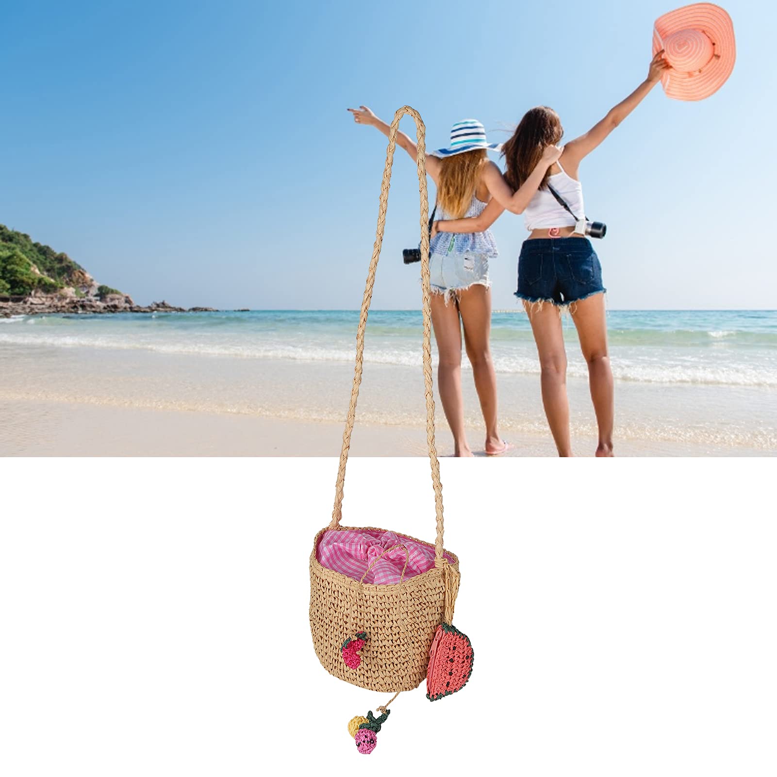 Straw Beach Bags with Small Coin Purse Women Woven Handbag Single Shoulder Cute Tote Decoration Suitable for Summer Seaside Vacation