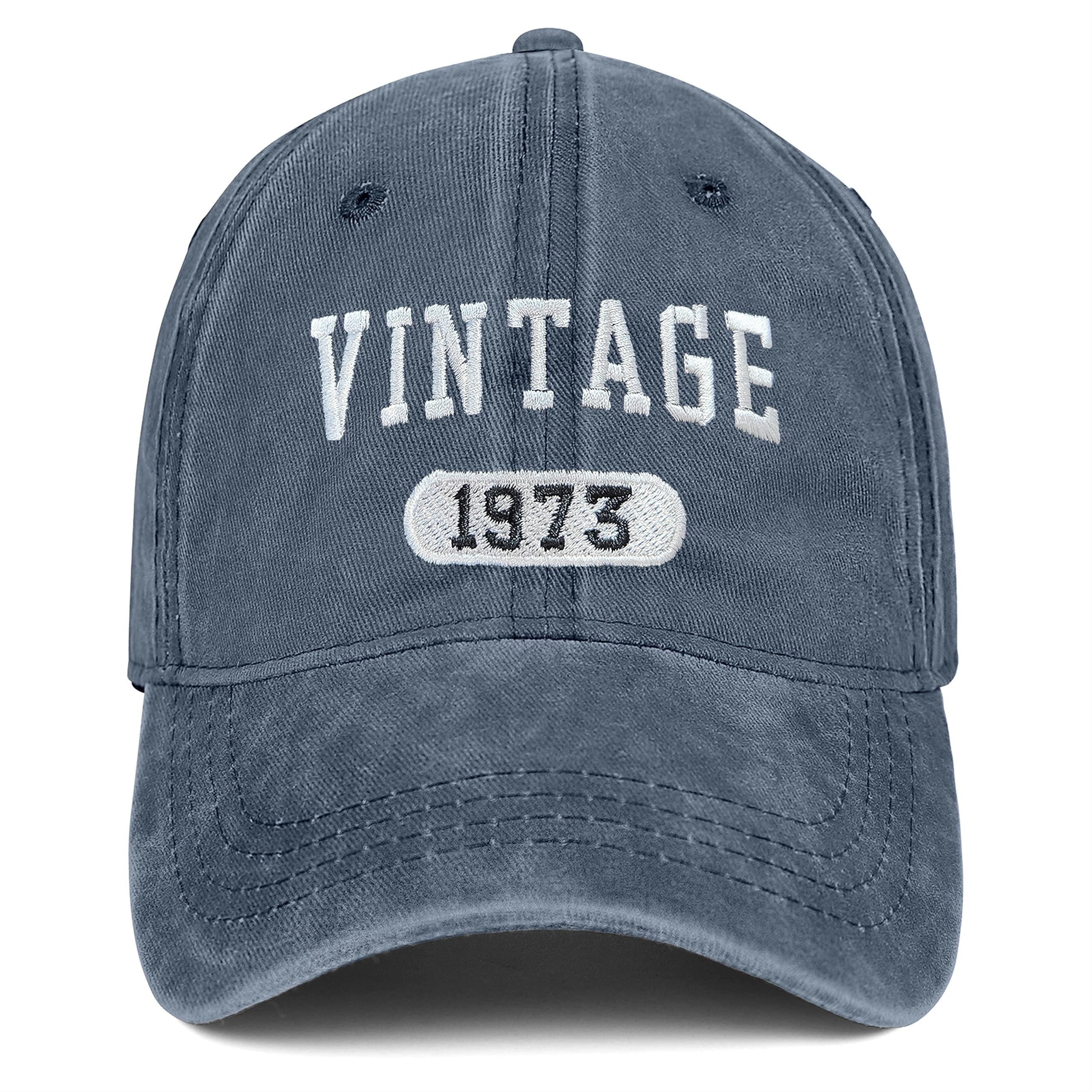 Vintage 1973 Hat 50th Birthday Gifts for Men and Women Embroidered Adjustable Washed Cotton Hats Blue