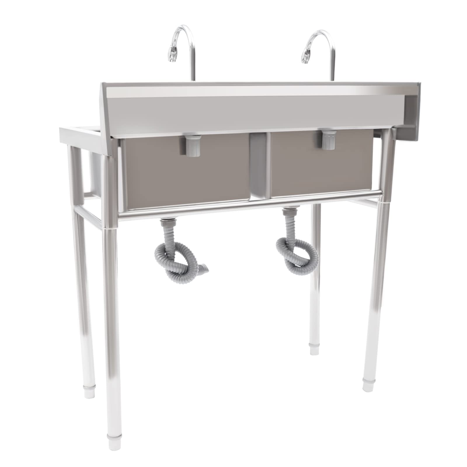 PaNeTnya Free Standing Double Bowl Sink,Commercial Stainless Steel Kitchen Sink,2 Compartment Utility Sink with Faucet for Garage,Restaurant,Kitchen,Laundry Room