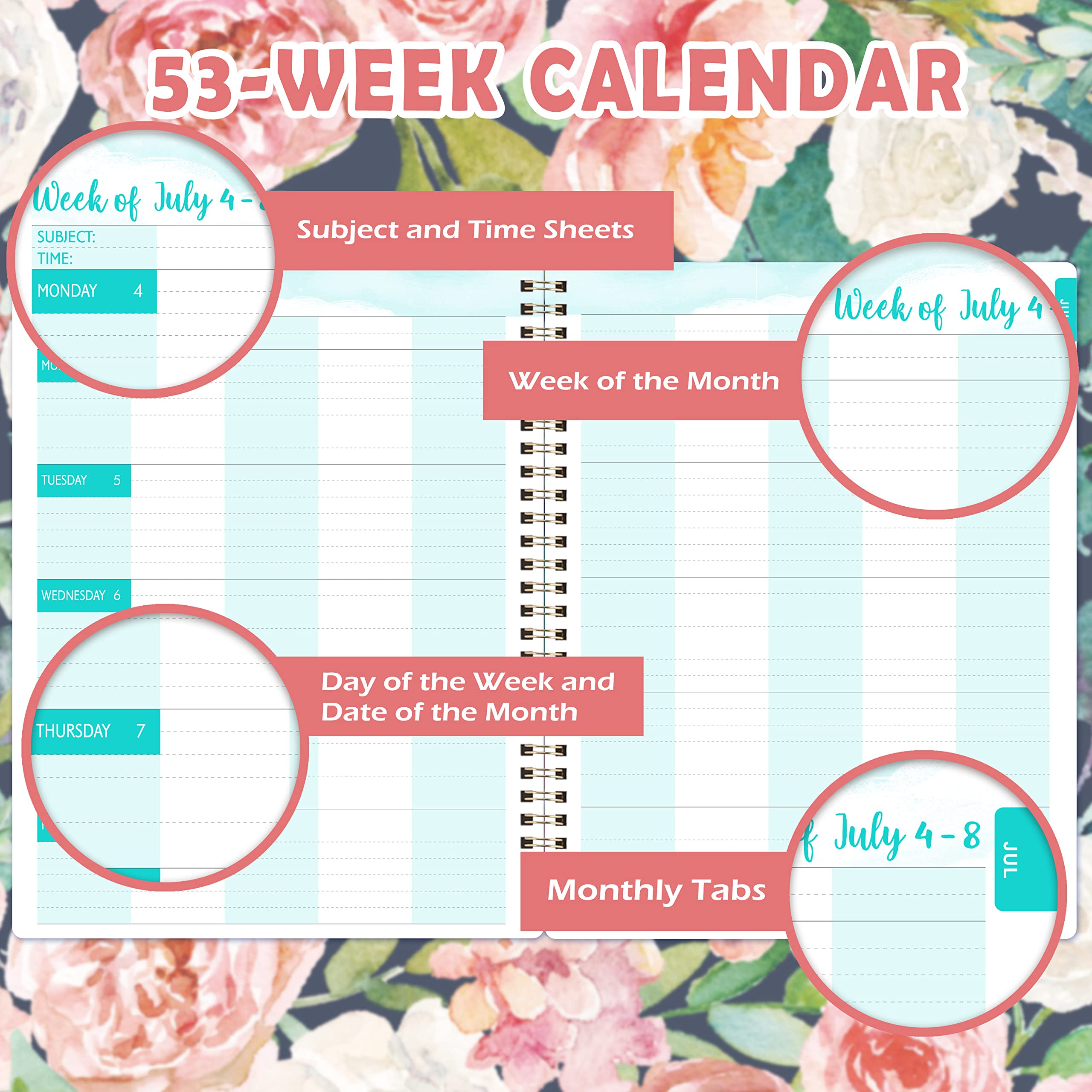 Teacher Planner 2023-2024 - 2023-2024 Teacher Planner, Academic Planner 2023-2024 from July 2023 to June 2024, 8" x 10", Teacher Lesson Plan Book with Quotes, Strong Twin-wire Binding - Floral
