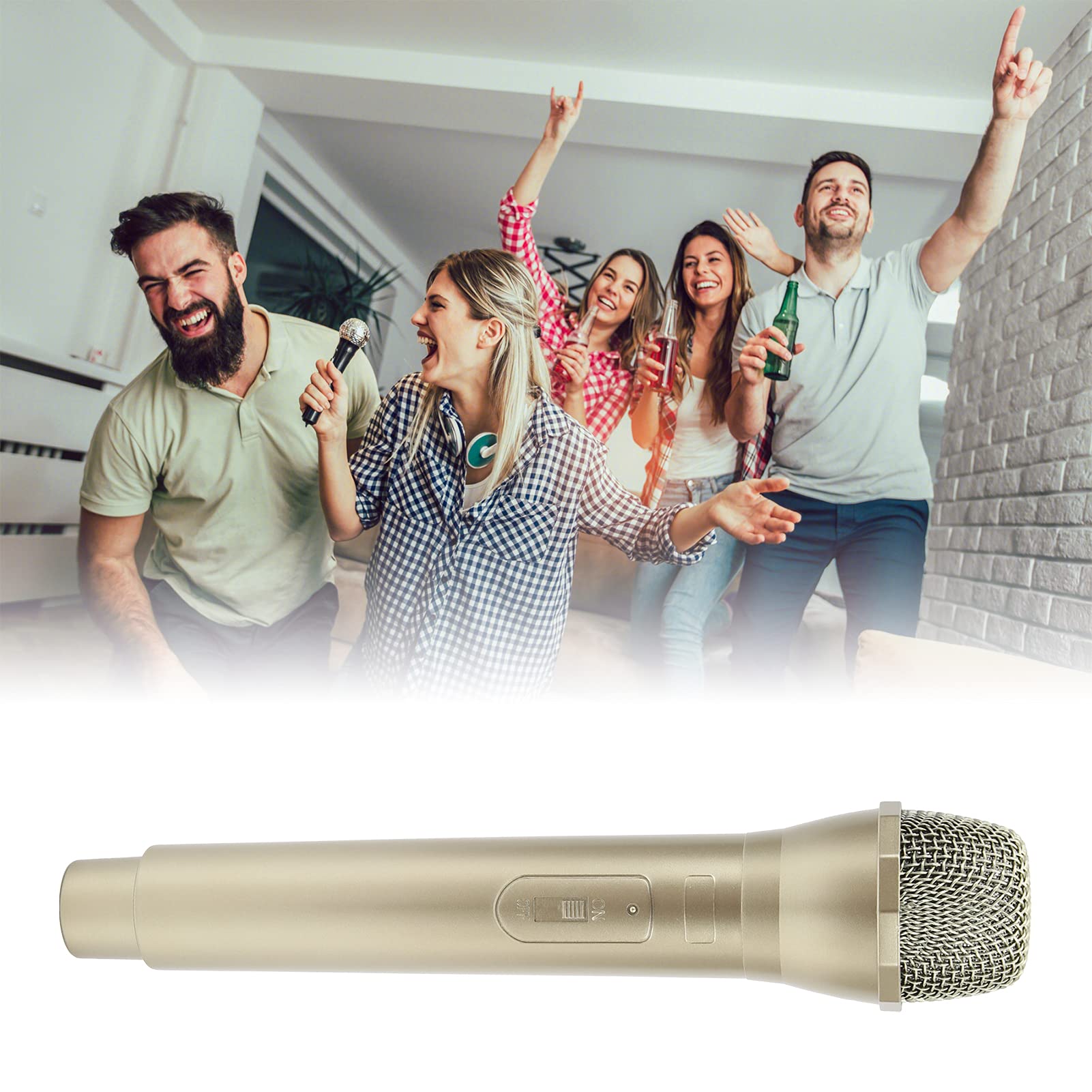 Shanrya Fake Microphone for Singing, Plastic Prop Mic Prop Microphone with 1 X Prop Microphone for Parties(Gold)