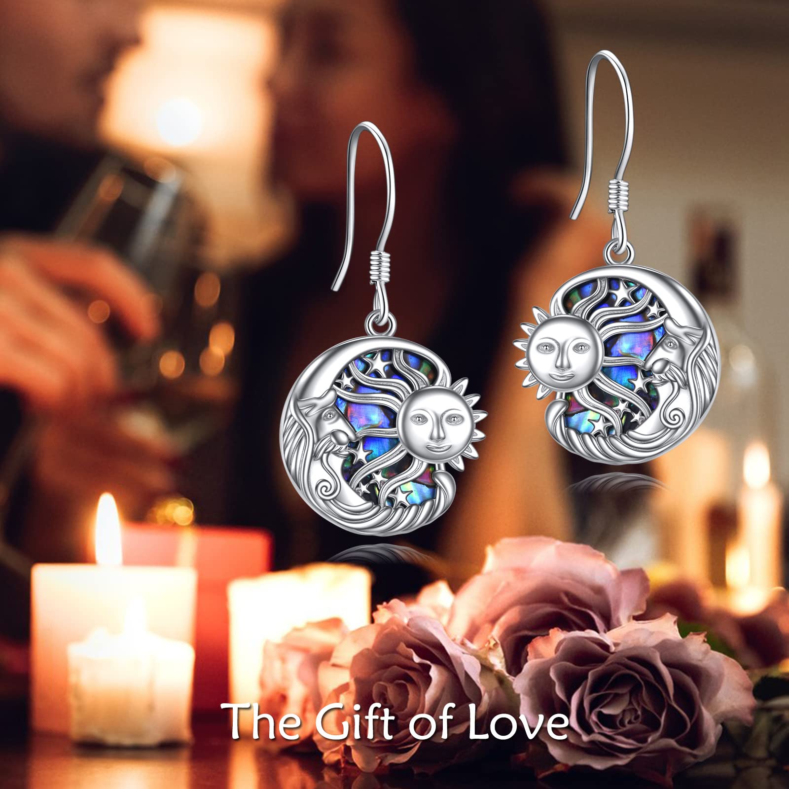 YFN Sun and Moon Earrings Sterling Silver Abalone Shell Dangle Drop Earrings Sun Moon Jewelry Gifts for Women Men