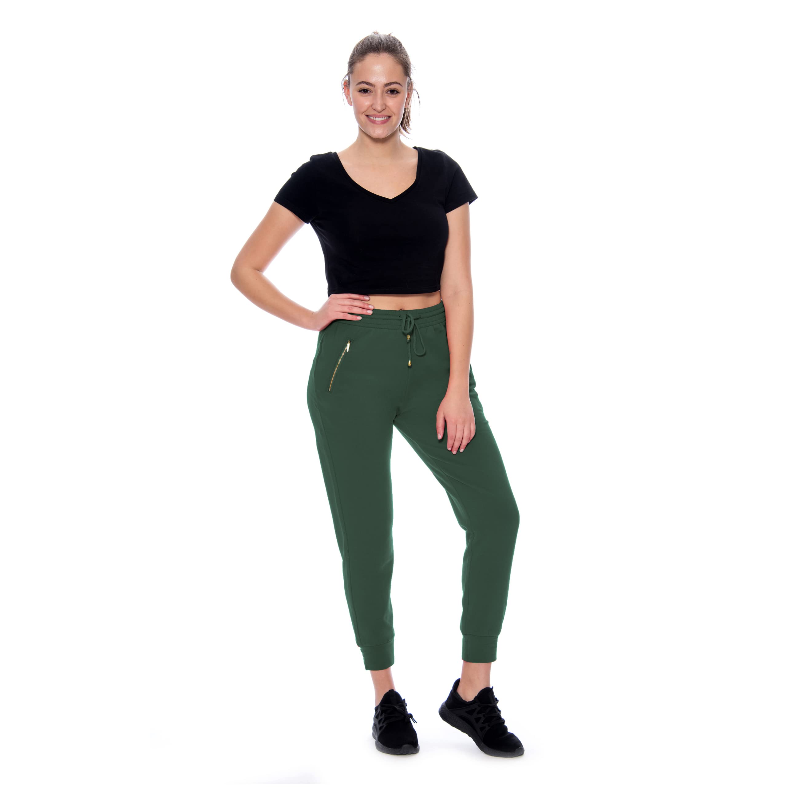 Women's Plus Size Joggers with Pocket Ultra Soft Workout Running Active Sweatpants Gold Zipper - Sycamore Green 2X