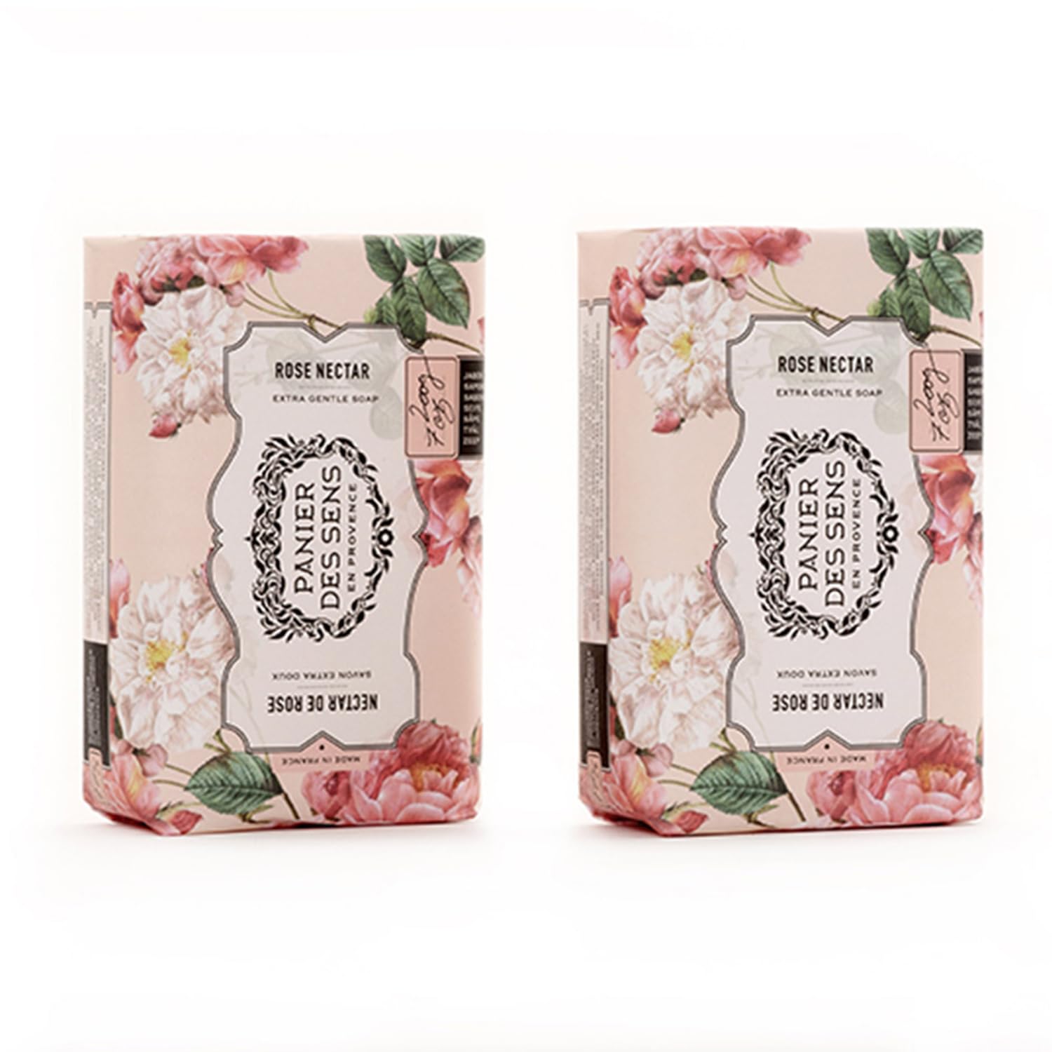 Panier des Sens Rose Shea butter natural bar soap, bath & body soap bars - Made in France 95% natural - 2 bars, 7oz/200g each