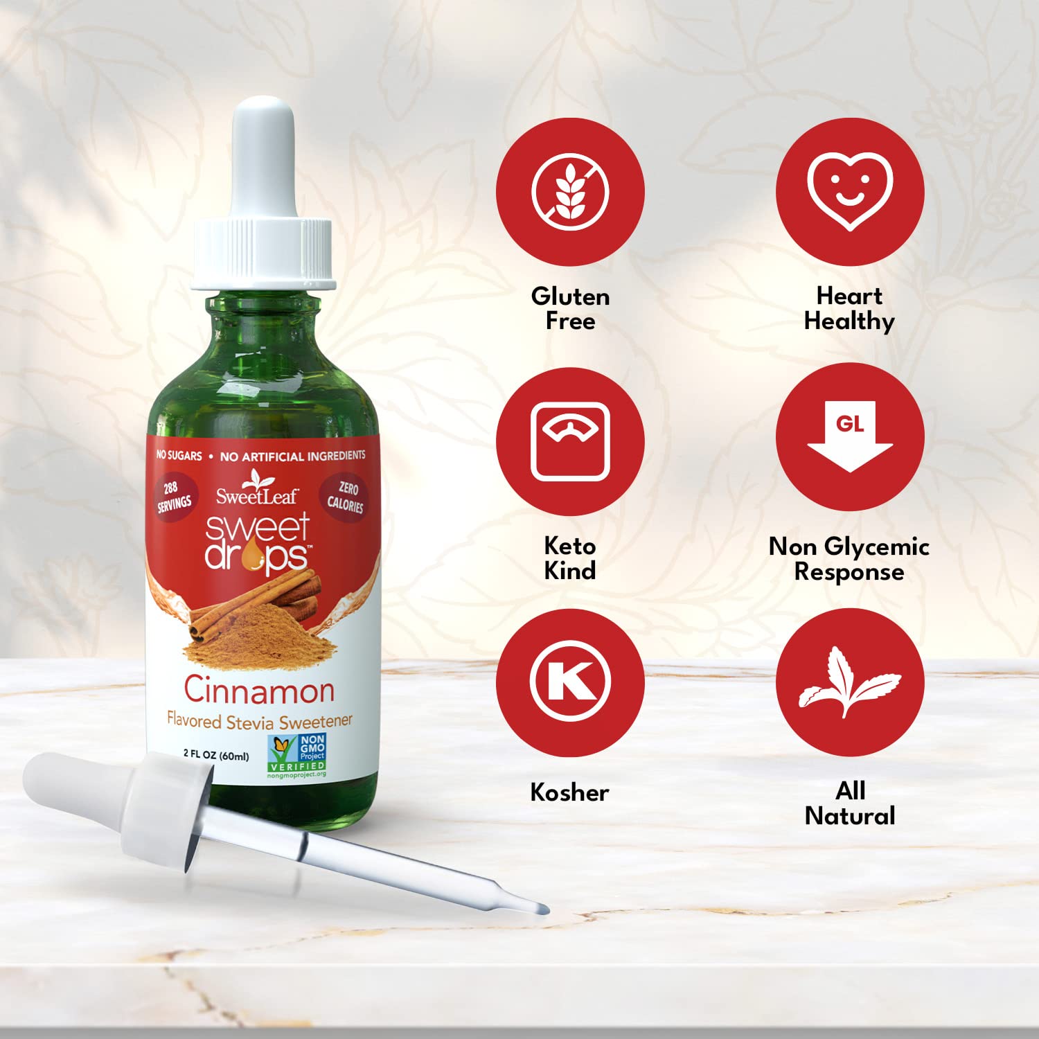 SweetLeaf Stevia Liquid Sweet Drops - Cinnamon Flavored Drops, Stevia Liquid Sweetener, Zero-Calorie, Sugar-Free Syrup Alternative for Keto Coffee, Baking, Shakes, 2 Fl Oz