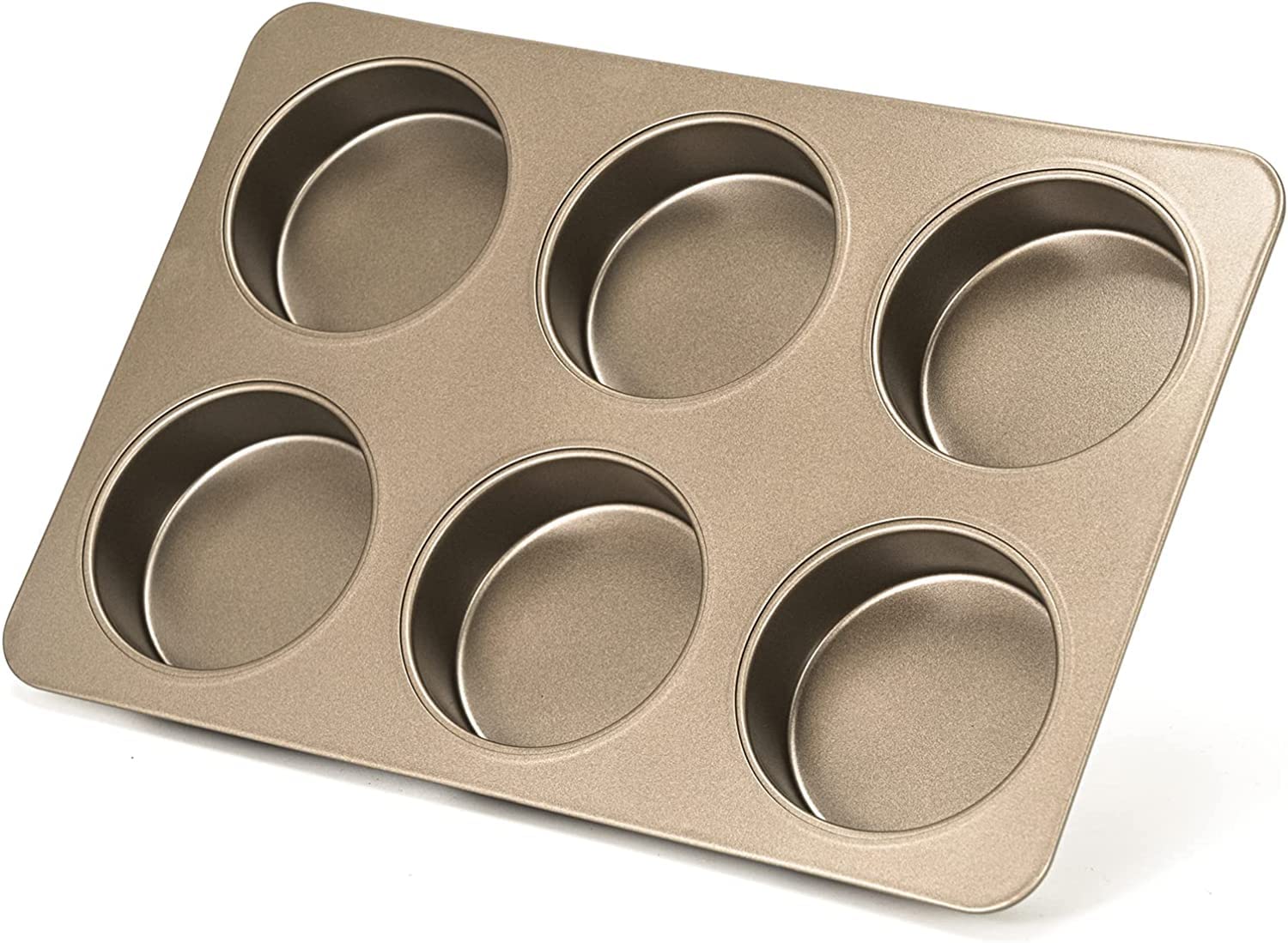 Muffin Top Pan, Hamburger Bun Pan, 6 Cavities Baking Tray,3.5 inches, for Baking Hamburgers, Cakes, Muffins and Poached Eggs Gold