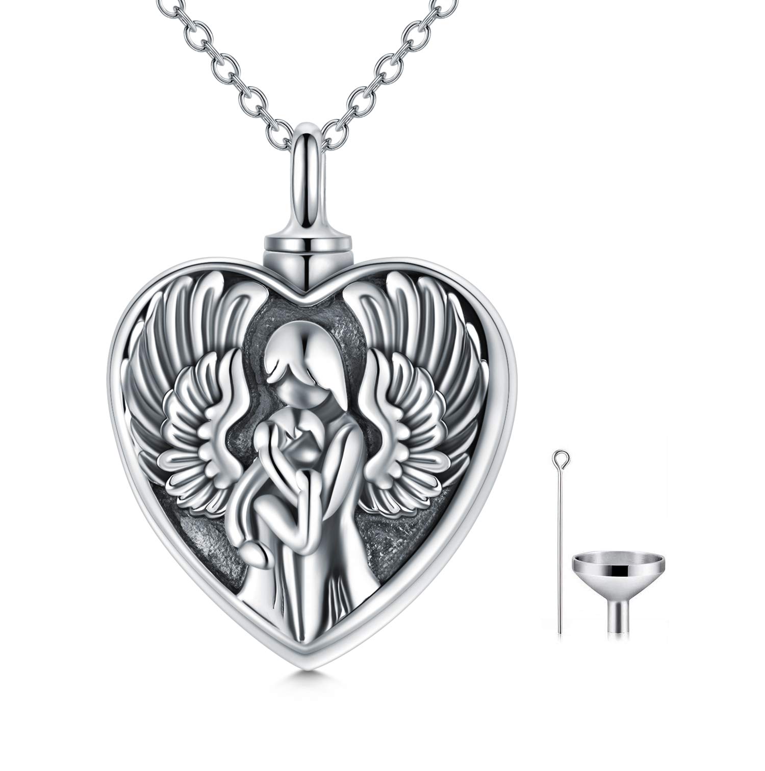 ROMANTICWORK Mom Cremation Necklace for Ashes for Women 925 Sterling Silver Angle Mother Daughter Urn Necklace for Ashes Memory Gift for Women Mom
