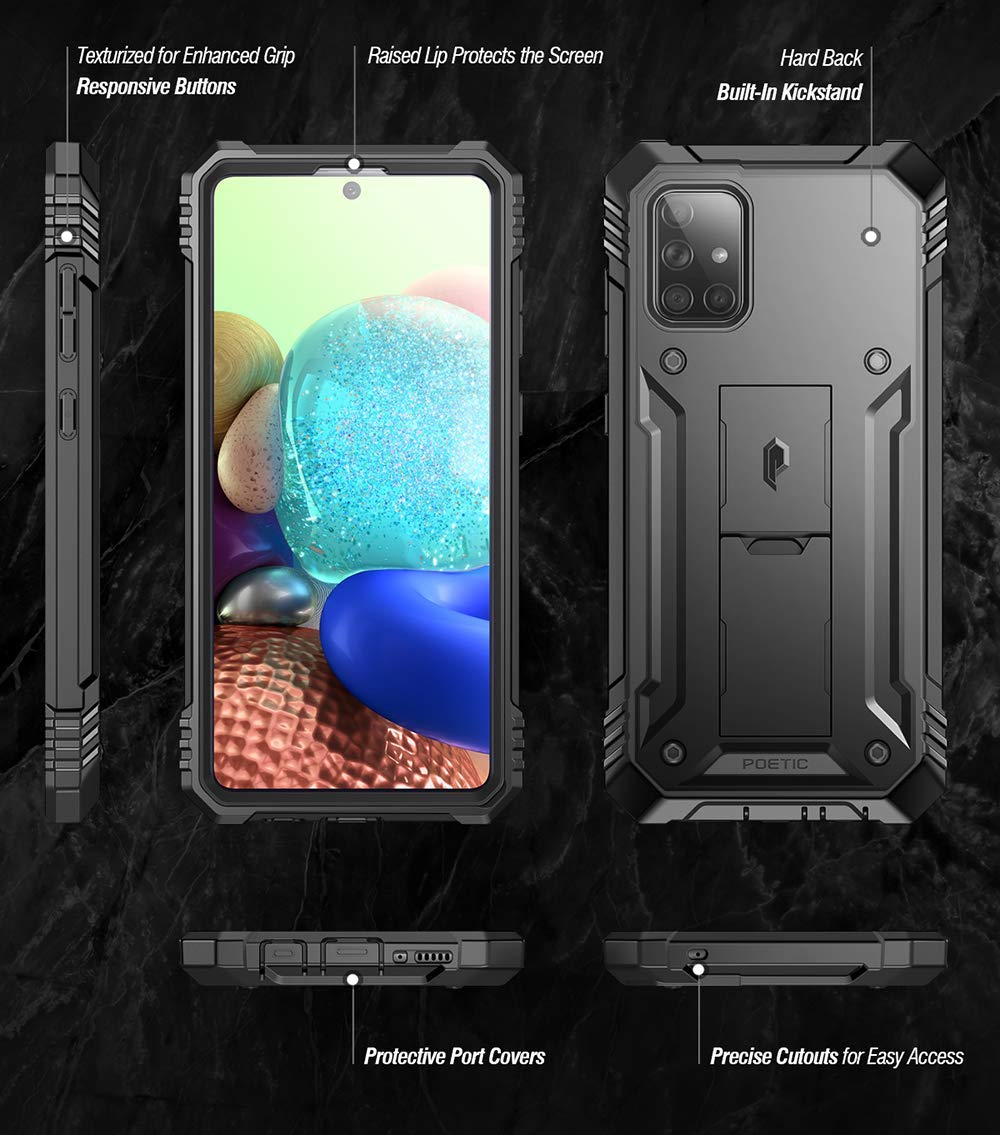Poetic Revolution Series for Samsung Galaxy A71 5G Case, [Not Fit Verizon A71 5G UW] [Not Fit A71 4G] Full-Body Rugged Shockproof Protective Cover with Kickstand and Built-in-Screen Protector, Black