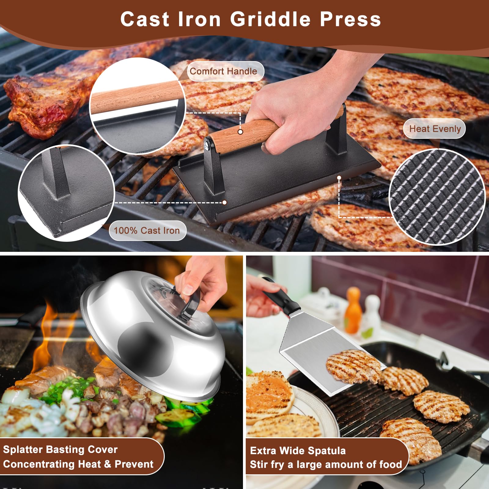 Wepeiri Blackstone Griddle Accessories Kit, 27Pcs Grilling Accessories Set for Blackstone and Camp Chef, Flat Top Grill Accessories Set with Spatulas, Scraper, Grill Press, Basting Cover for BBQ
