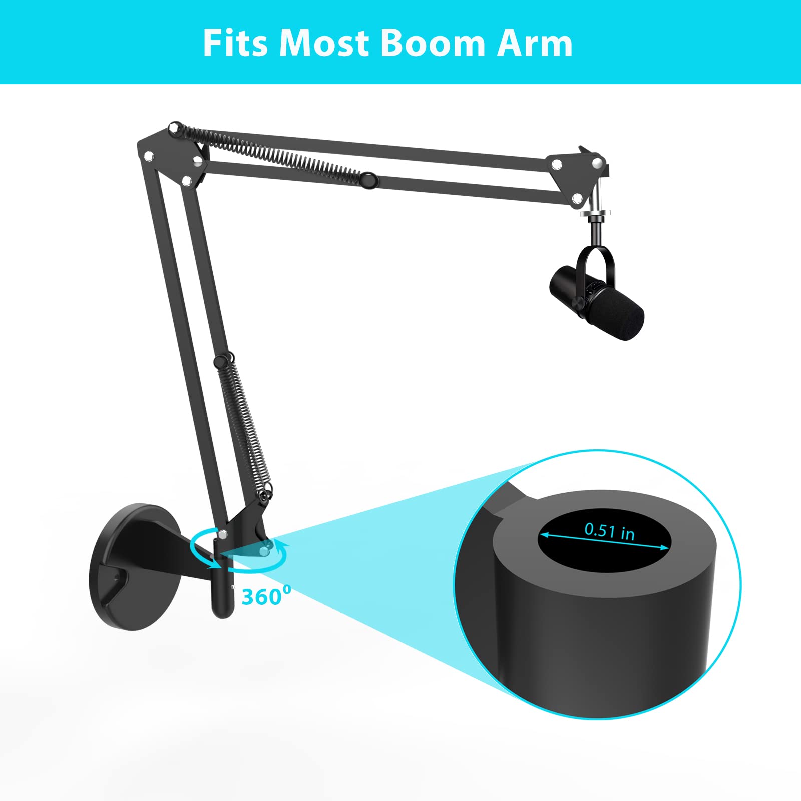 Wall Mount for Boom Arm, Microphone Phone Webcam Arm Wall Holder, Vertical Mount for Mic Lamp Arm Stand