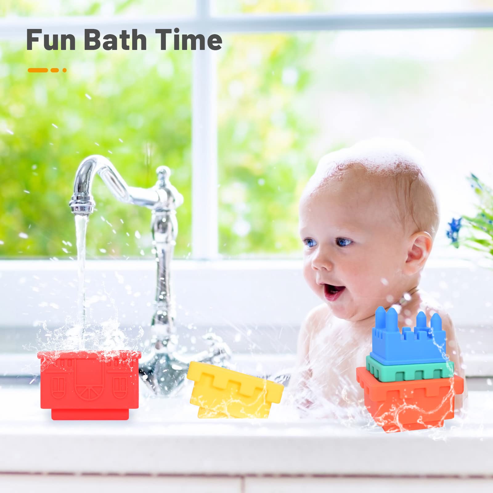 Yhopee Silicone Stacking Cups, Baby Stacking Castle Toy, Silicone Stacking Toy for Toddlers 1-3, Montessori Stacking and Nesting Toy for Babies, Baby Bath Toys, 5 Layers