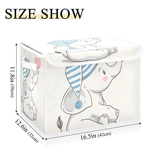 RunningBear Baby Elephant Large Storage Bins with Lid Collapsible Storage Bin Closet Organizers Cloth Baskets Containers for Clothes Towels Magazine