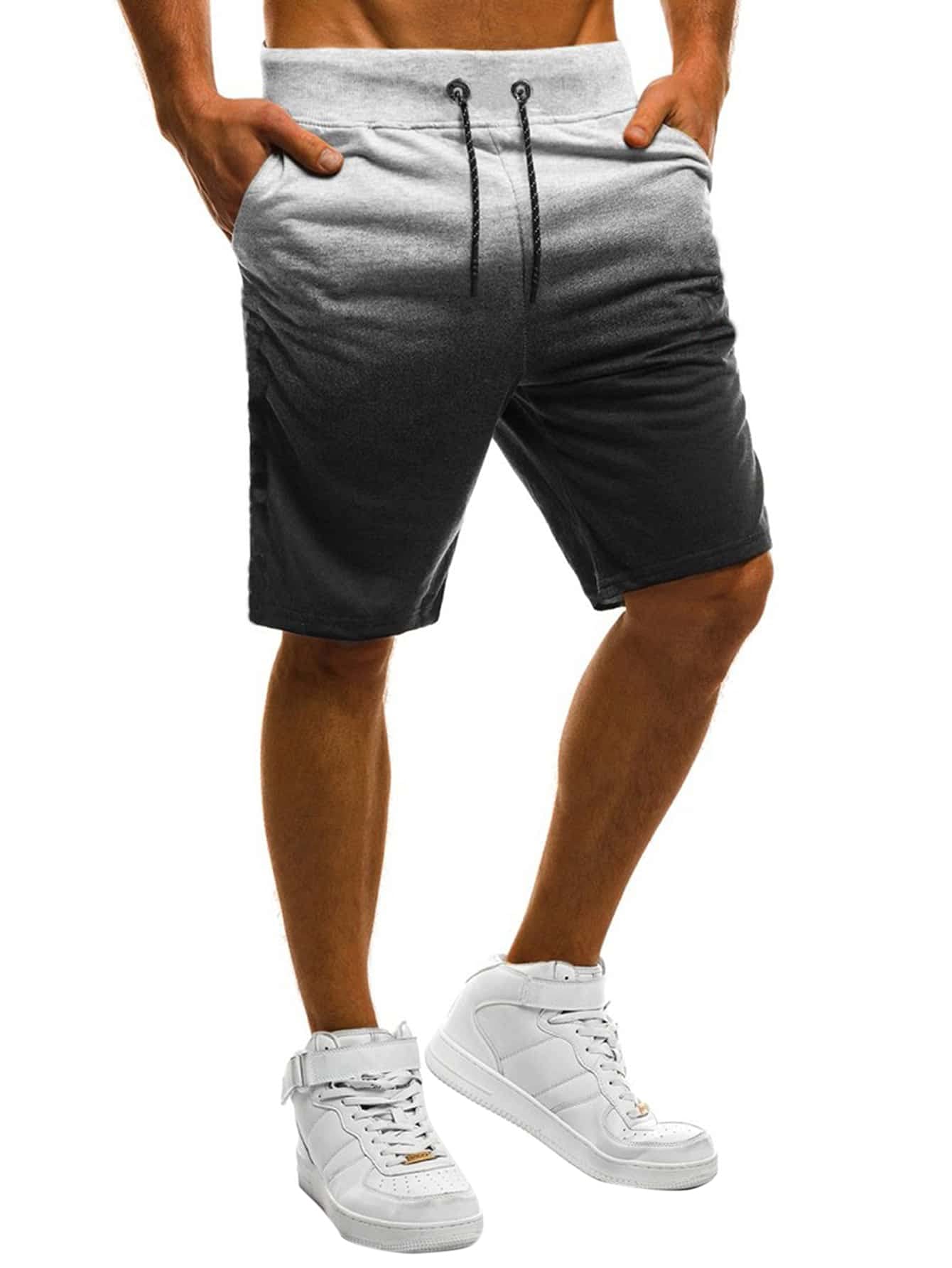 Romwe Men's Tie Dye Gym Workout Shorts Lightweight Sport Training Shorts with Pocket Black L