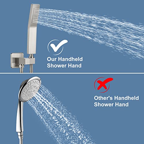 NERDON Shower System, 12 Inch Brushed Nickel Luxury Rain Shower Head with Handheld Combo Set, Wall Mounted High Pressure Dual Shower Head System, Bathroom Shower Faucet set with Valve Body and Trim