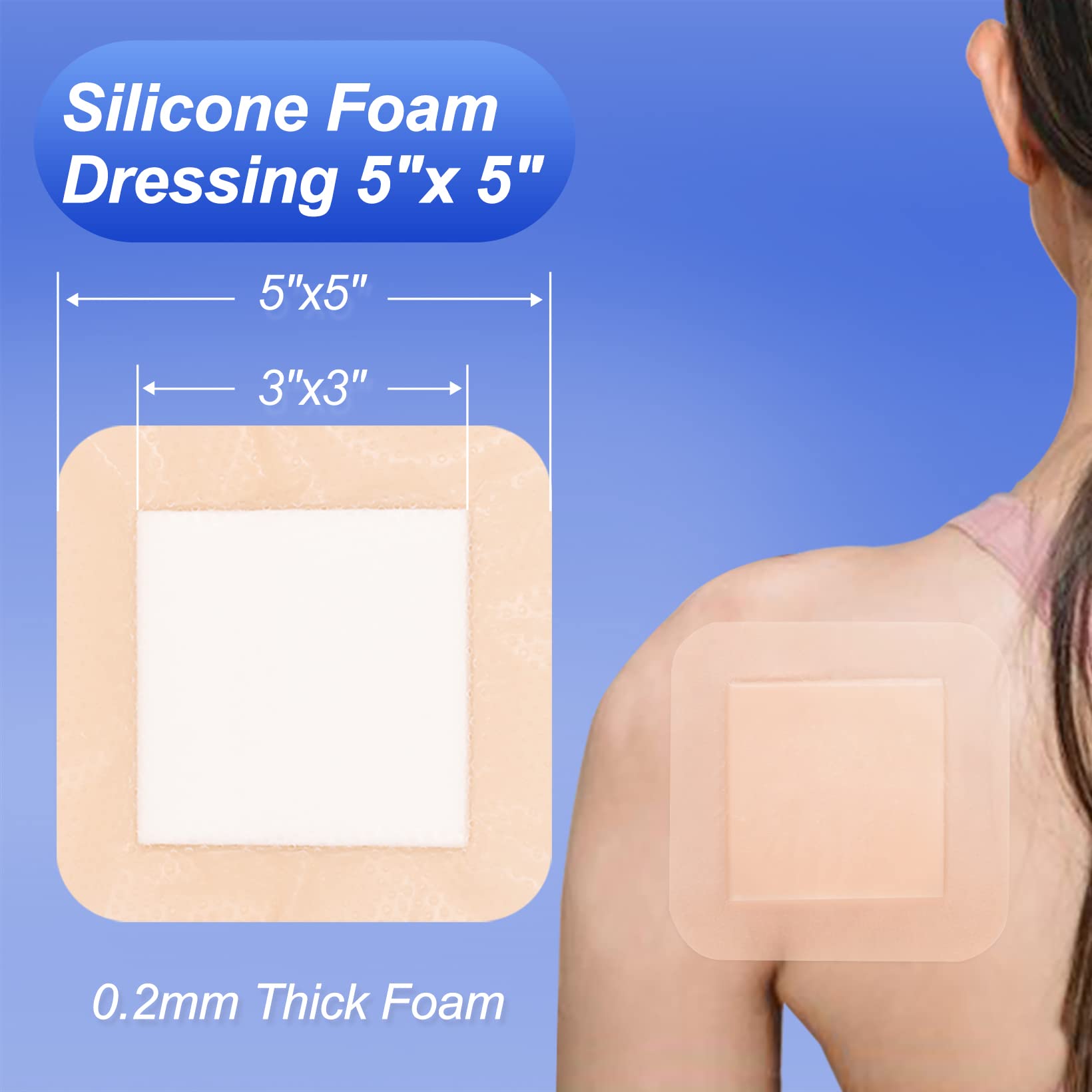 Niceful 5 Packs Silver Calcium Alginate Ropes0.8"x12โ, 10 Packs Silicone Foam Dressing 5"x5", Highly Absorbent Wound Dressing Comfortable Wound Pads for Pressure Ulcer