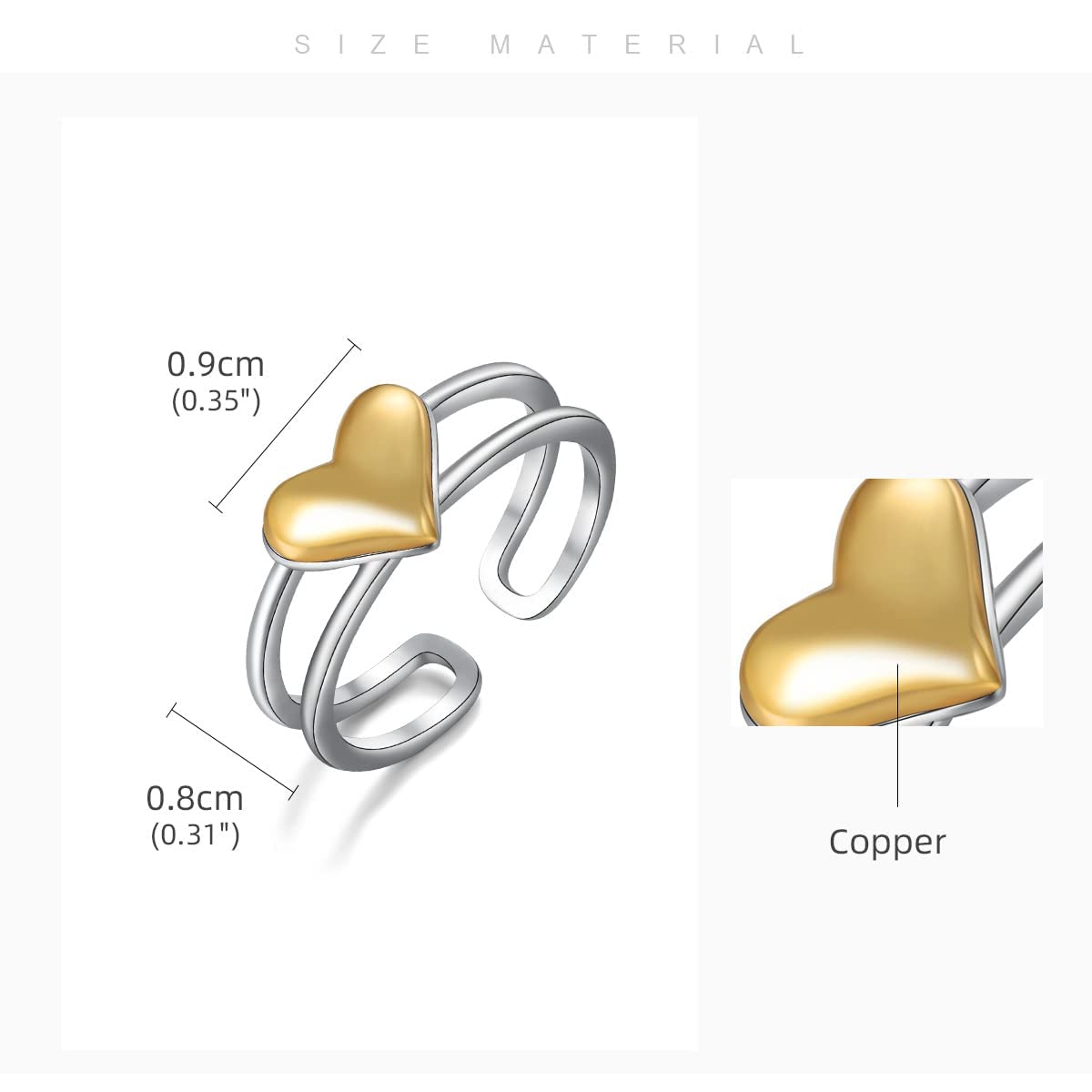 VIENNOIS Heart Shape 14k Gold Plated Copper Adjustable Open Ring for Women
