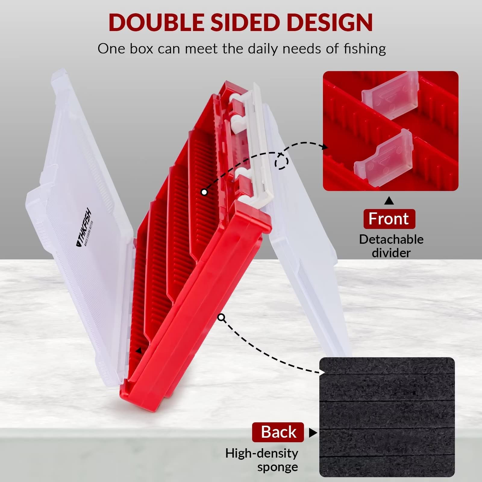 THKFISH Ice Fishing Jigs Kit Ice Fishing Lures for Walleye Perch Jigs C-50PCS + Double Sided Tackle Box S 2pcs