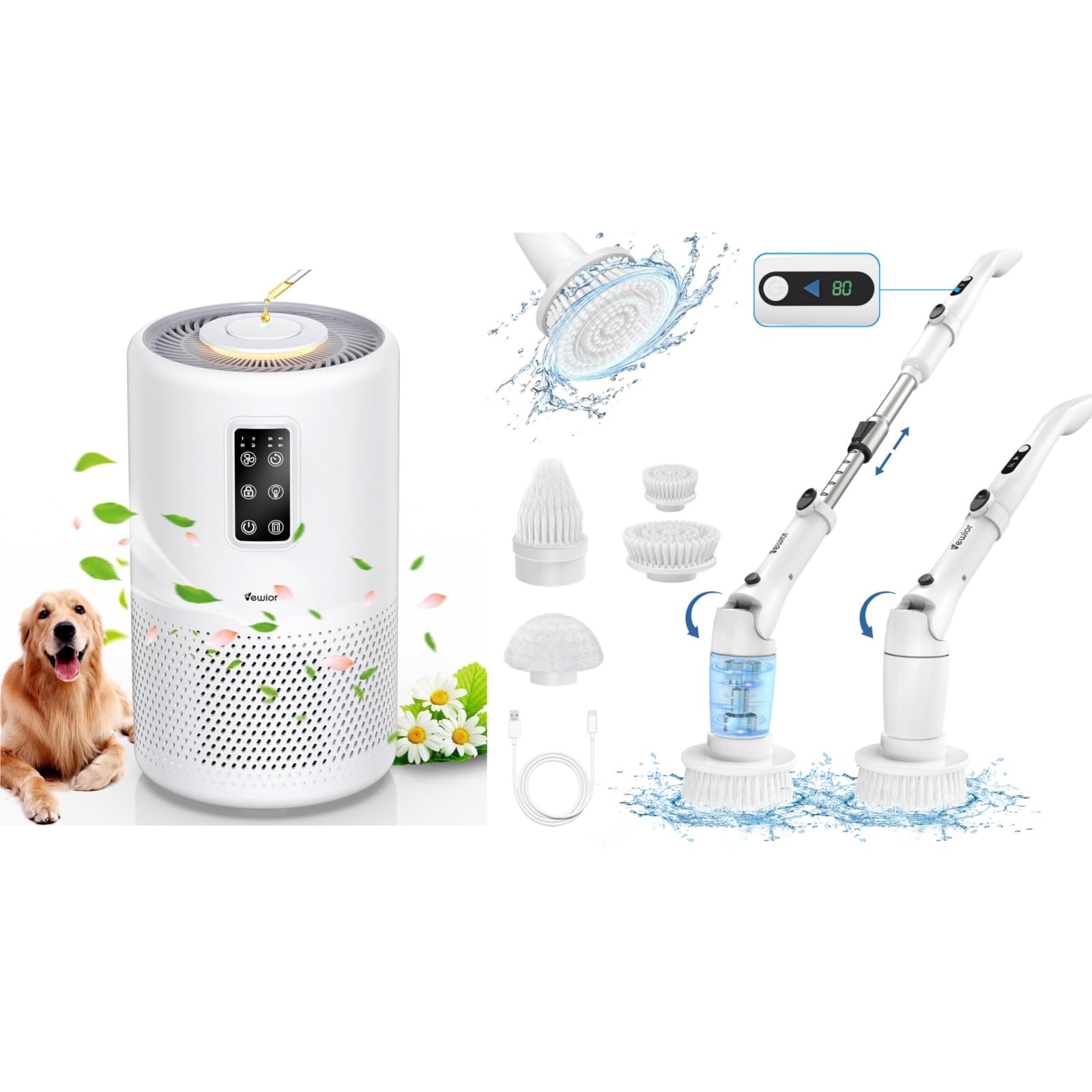 VEWIOR Air Purifiers for Home Large Room and Electric Spin Scrubber for Cleaning Bathroom Floor Tile