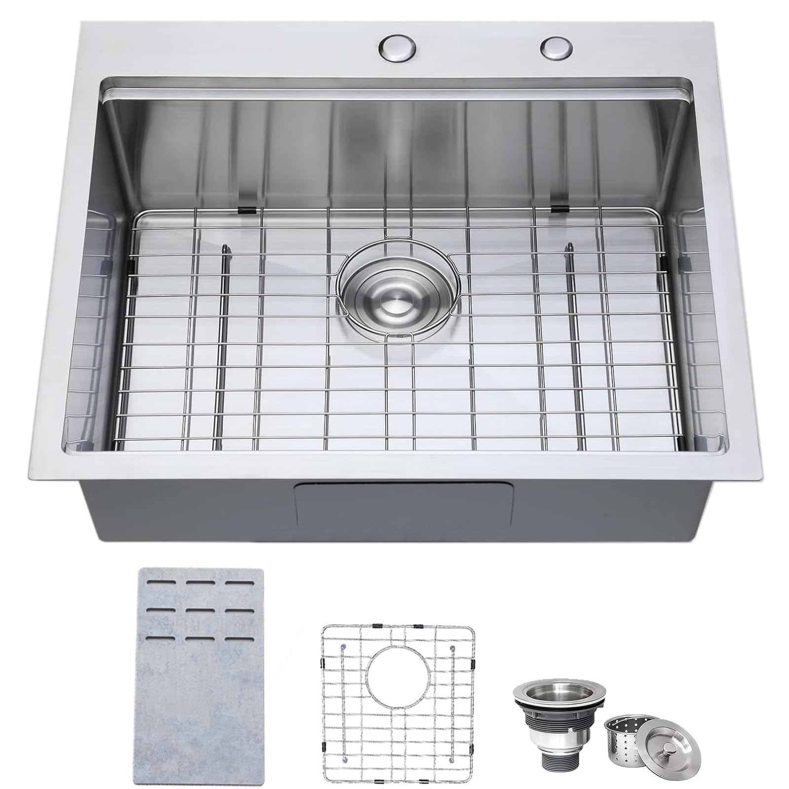UFaucet 25×22 Drop in Kitchen Sink, 25 Inch Top Mount Stainless Steel Kitchen Sink, Modern Commercial Workstation Single Bowl Laundry Utility RV Sink with Accessories