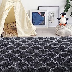 Poboton 2X3 Grey Carpet for Living Room Soft Luxury Bedroom Large Fluffy Plush Area Rug Shaggy Big Comfy Carpet