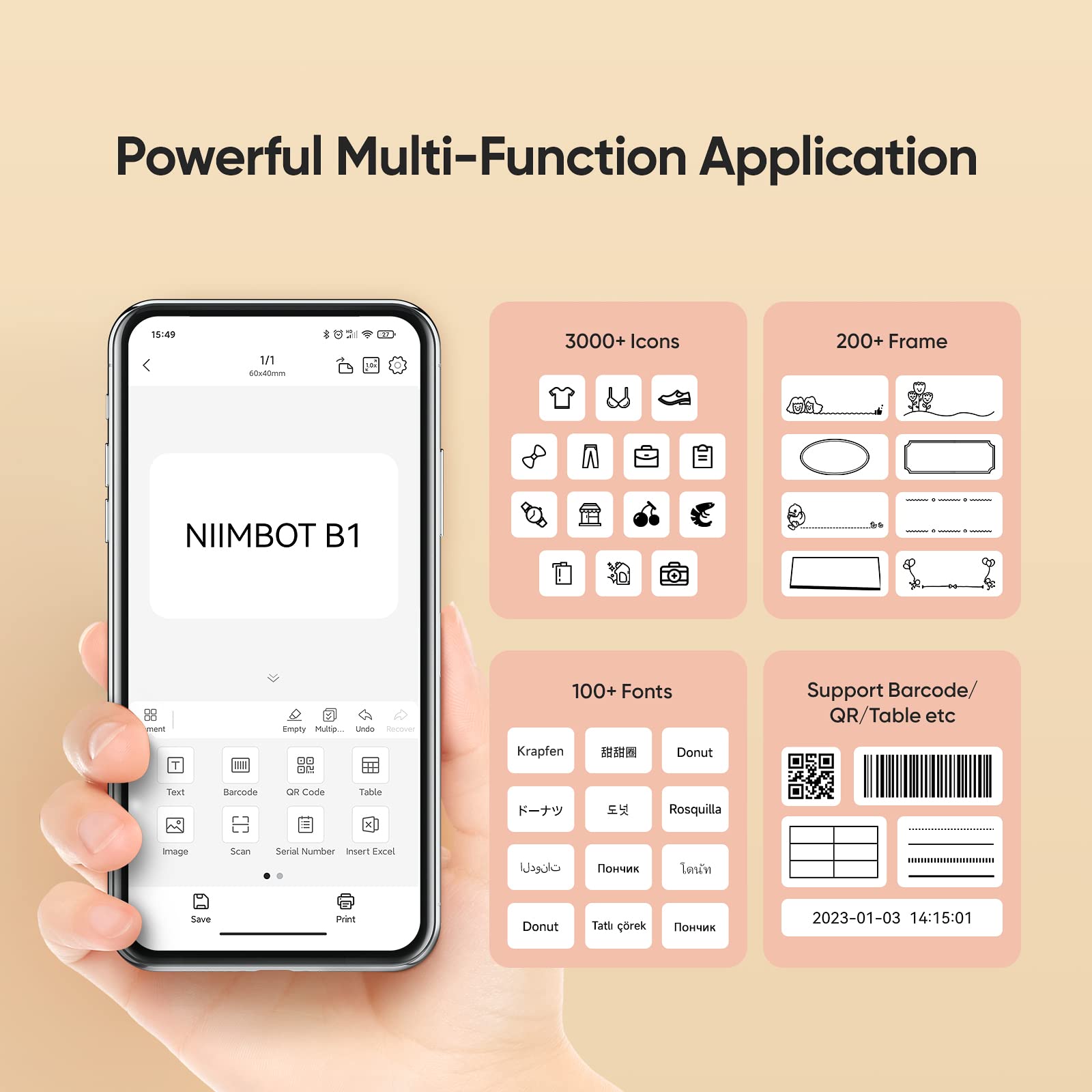 NIIMBOT B1 2 Inch Thermal Label Maker with 1 Roll Free Tape Auto Identification for Home Office Organization Commercial Use Business Price Gun Label Printer Shipping Label Tag Writer