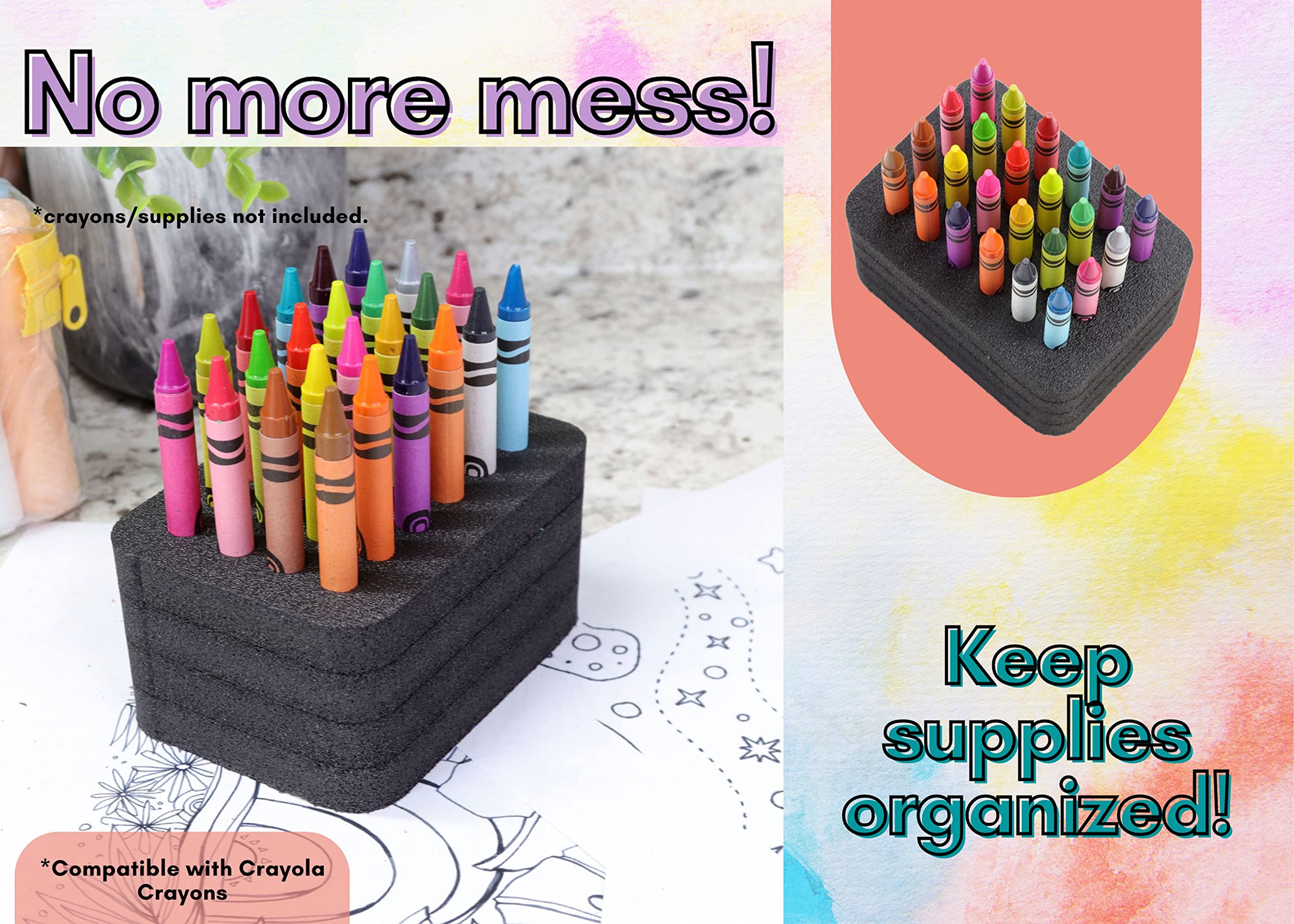 Polar Whale 4 Crayon Desk Stand Organizers Compatible with Crayola and Others Design Storage Tray Supply Non-Scratch Non-Rattle Washable Durable Black Foam Each Holds 24