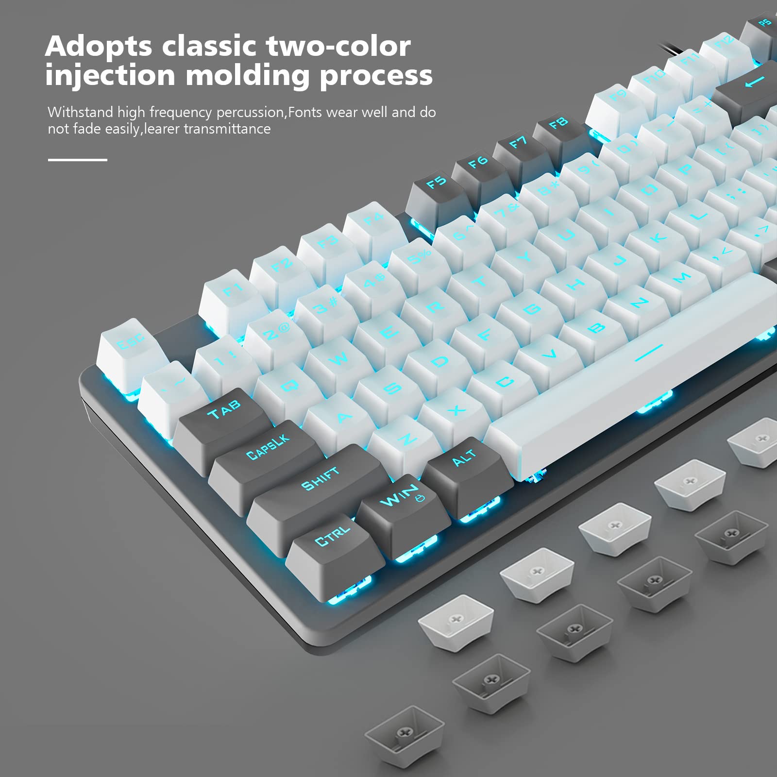ZDawnn Wired Mechanical Gaming Keyboard Tenkeyless,80% Compact 87 Keys LED Backlight,Hot Swappable Blue Switch TKL Mechanical Keyboard for Computer and Laptop (White/Gray)