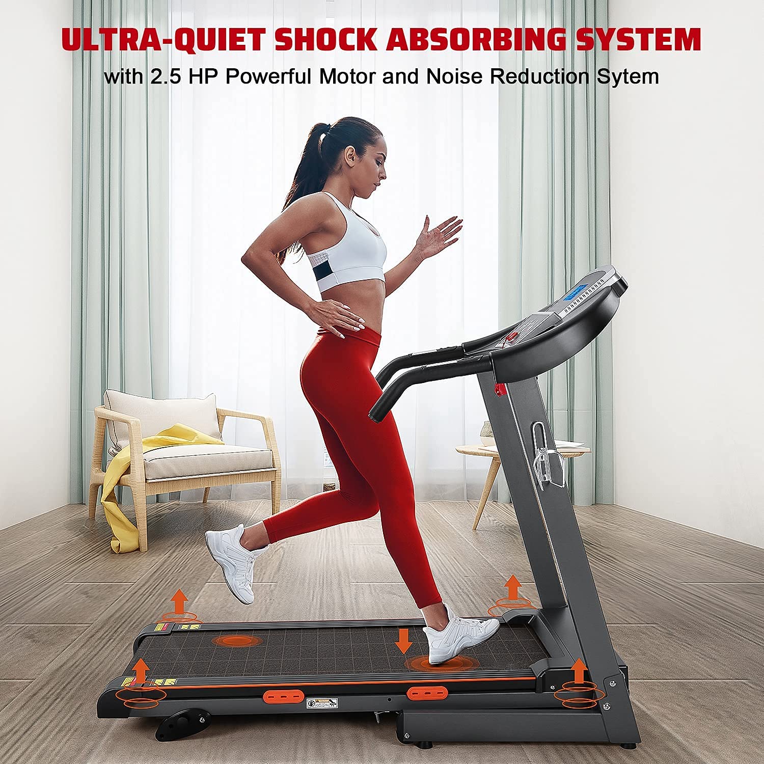 Treadmill Electric Folding Treadmill Manual Incline Running Machine 0.5HP 8.5MHP Speed 3-Level Incline Adjustment with Pre-Set Training Programs Large LCD Display Cup Holder for Home Use