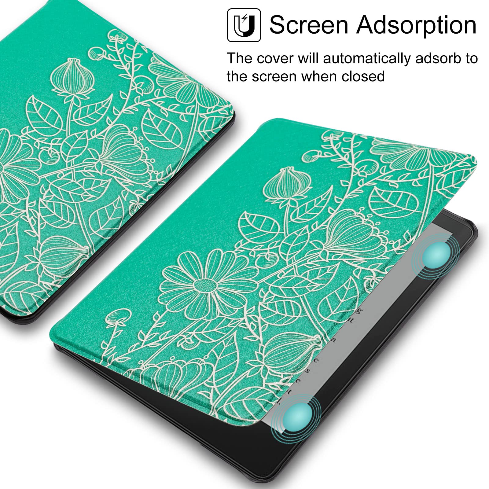 WALNEW Case for Kindle Paperwhite 11th Generation & Signature Edition(6.8β)- Slim Lightweight PU Leather Foldable Protective Case Cover Accessories with Auto Wake/Sleep, Flower