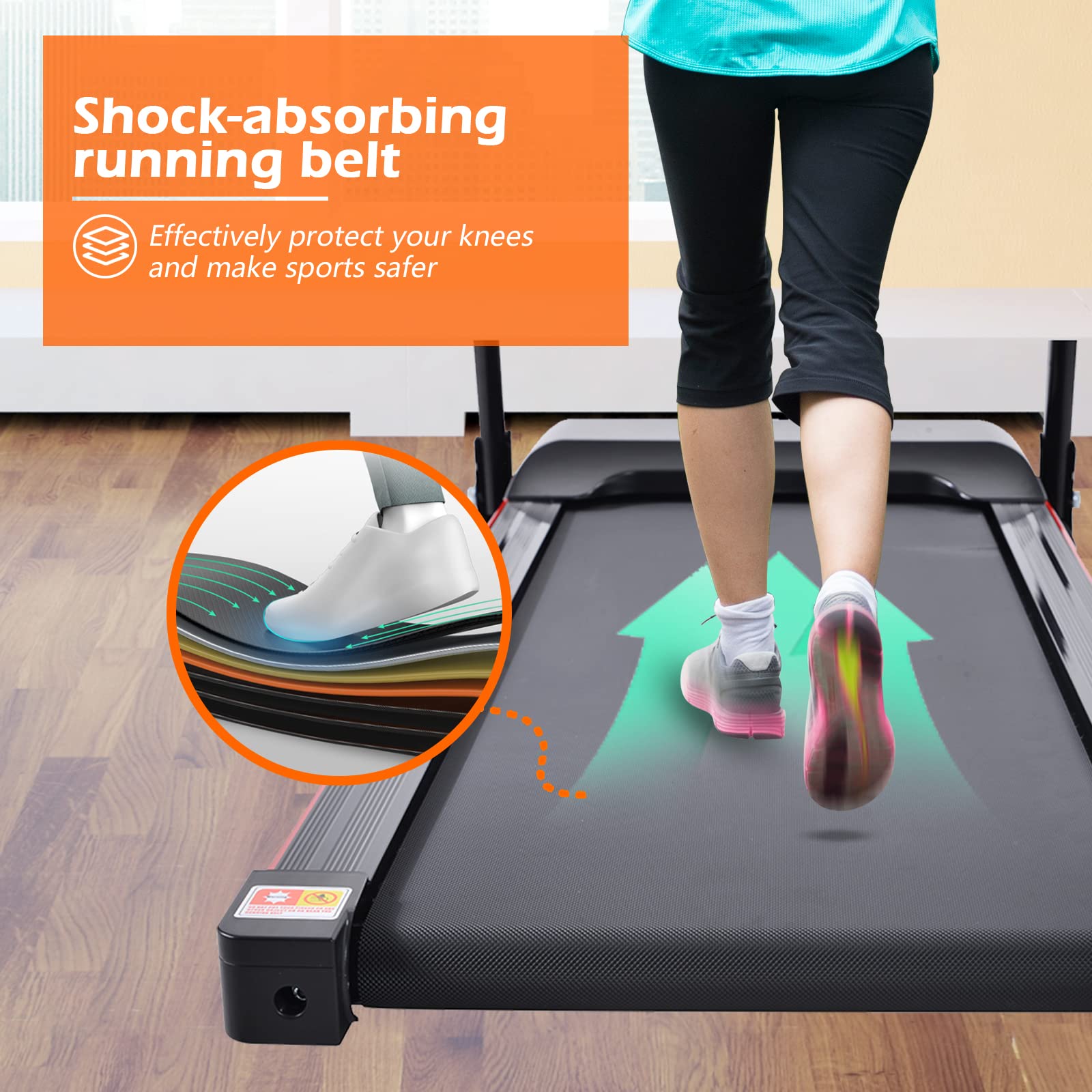 Treadmill, Home Folding Treadmill for Home Workout, 5" LCD Screen, Shock-Absorbent Running Deck, Device Holder - 265 LB Capacity (Steel)