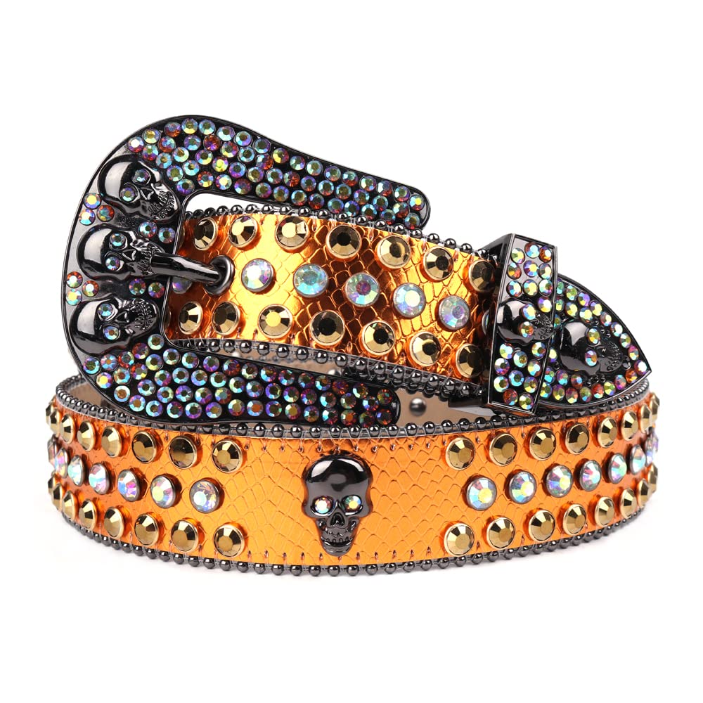 Rhinestone Belt Ladies Men Skull Belt Luxury Designer Diamond Embellished Belt Purple 38 inch