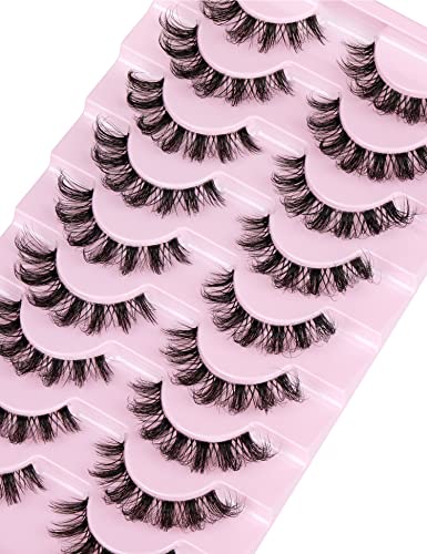 Russian Strip Lashes D Curl Fluffy False Eyelashes Wispy Fake Lashes Thick Volume Reusable Eyelashes Pack 9 Pairs by wtvane