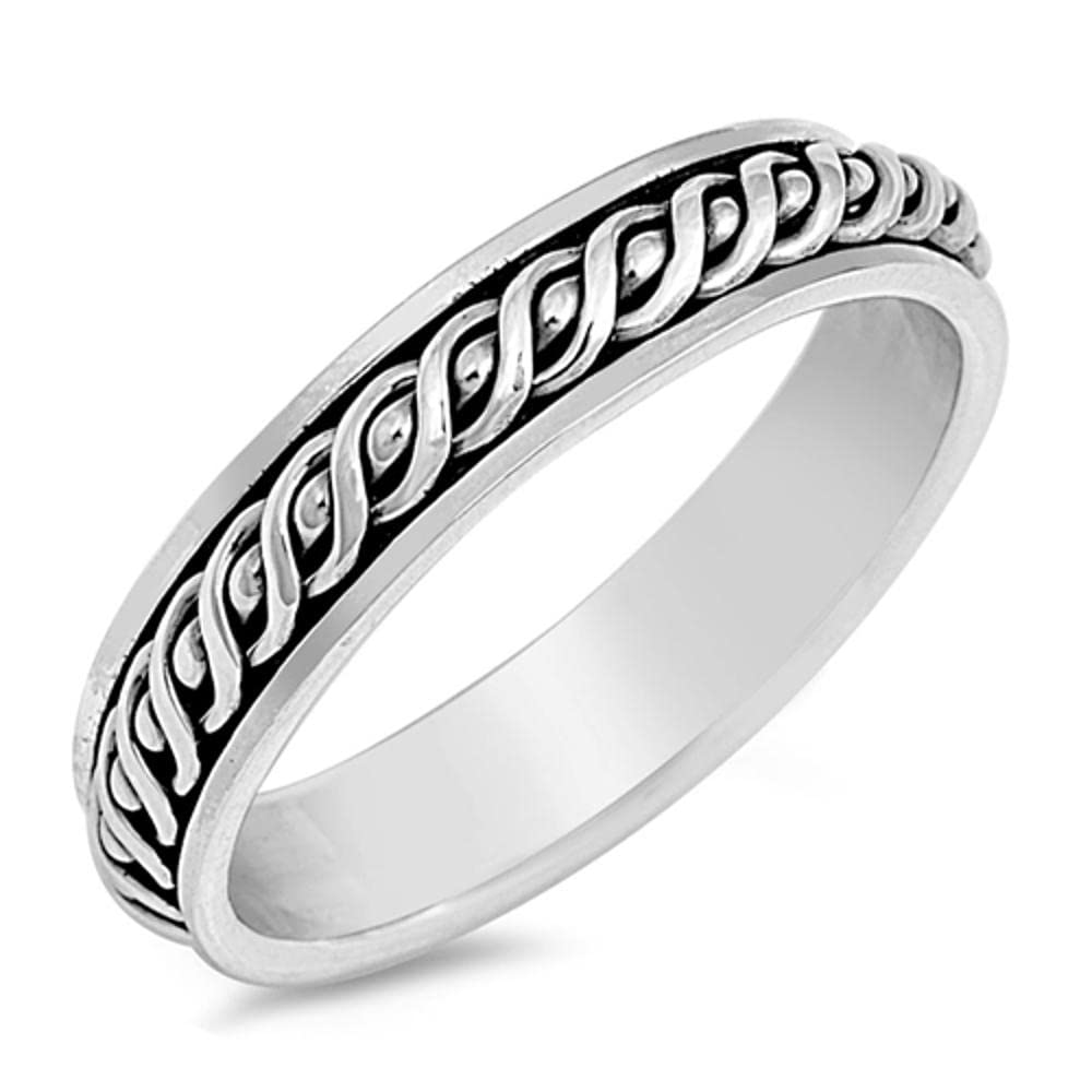 Oxidized Spinner Weave Knot Rope Wedding Ring Sterling Silver Band Size 10