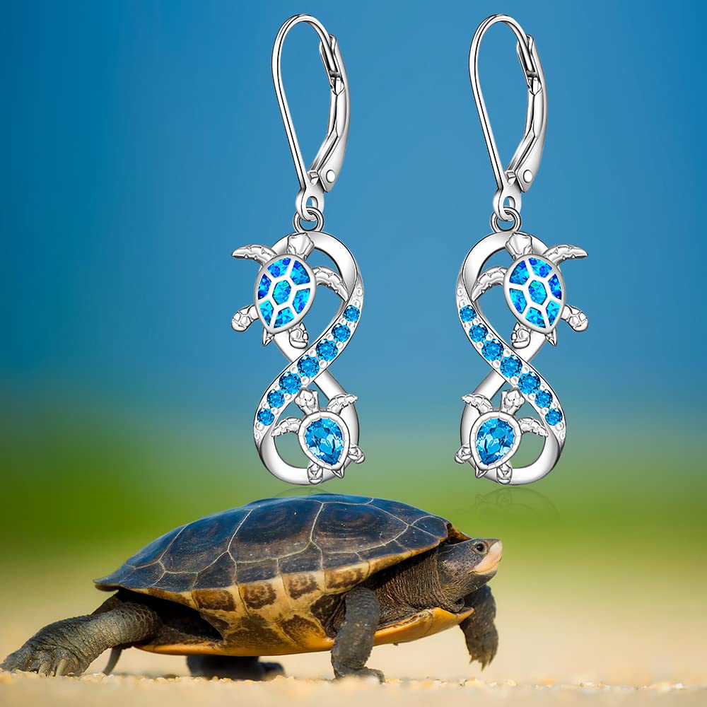 Turtle Earrings for Women Sterling Silver Infinity Blue Opal Sea Turtle Earrings Dangle Drop Tortoise Ocean Wave Jewelry Gifts for Turtles Lovers