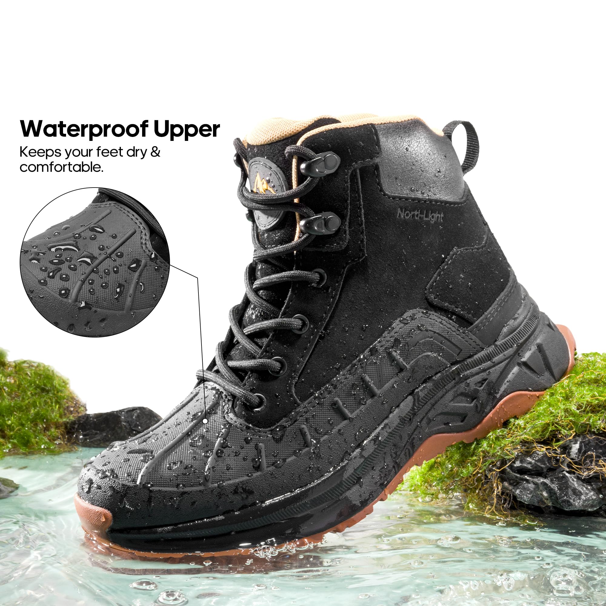 NORTIV 8 Women's Waterproof Hiking Boots Lightweight Outdoor Trekking Camping Trail Work Boots Duck Boots Size 8.5 W US SNHB2312W, Black