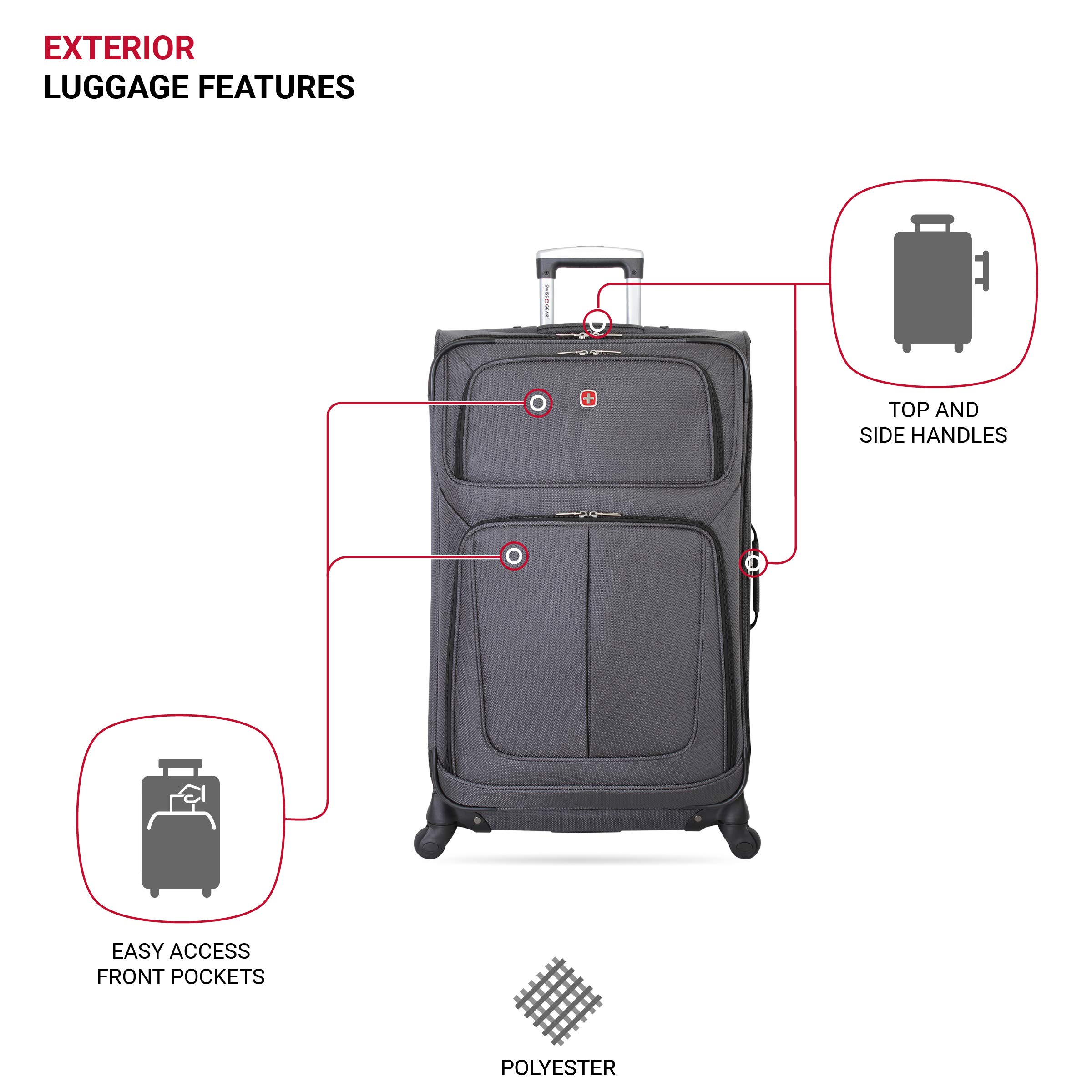 SwissGear Sion Softside Expandable Roller Luggage, Dark Grey, 3-Piece Set (21/25/29)