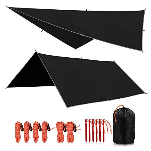 REDCAMP Lightweight Camping Tarp Sun Shelter with Tarp Poles and Suction Cup, Waterproof Car Awning Sun Shade Awning Canopy Set for Backpacking Hiking Camping