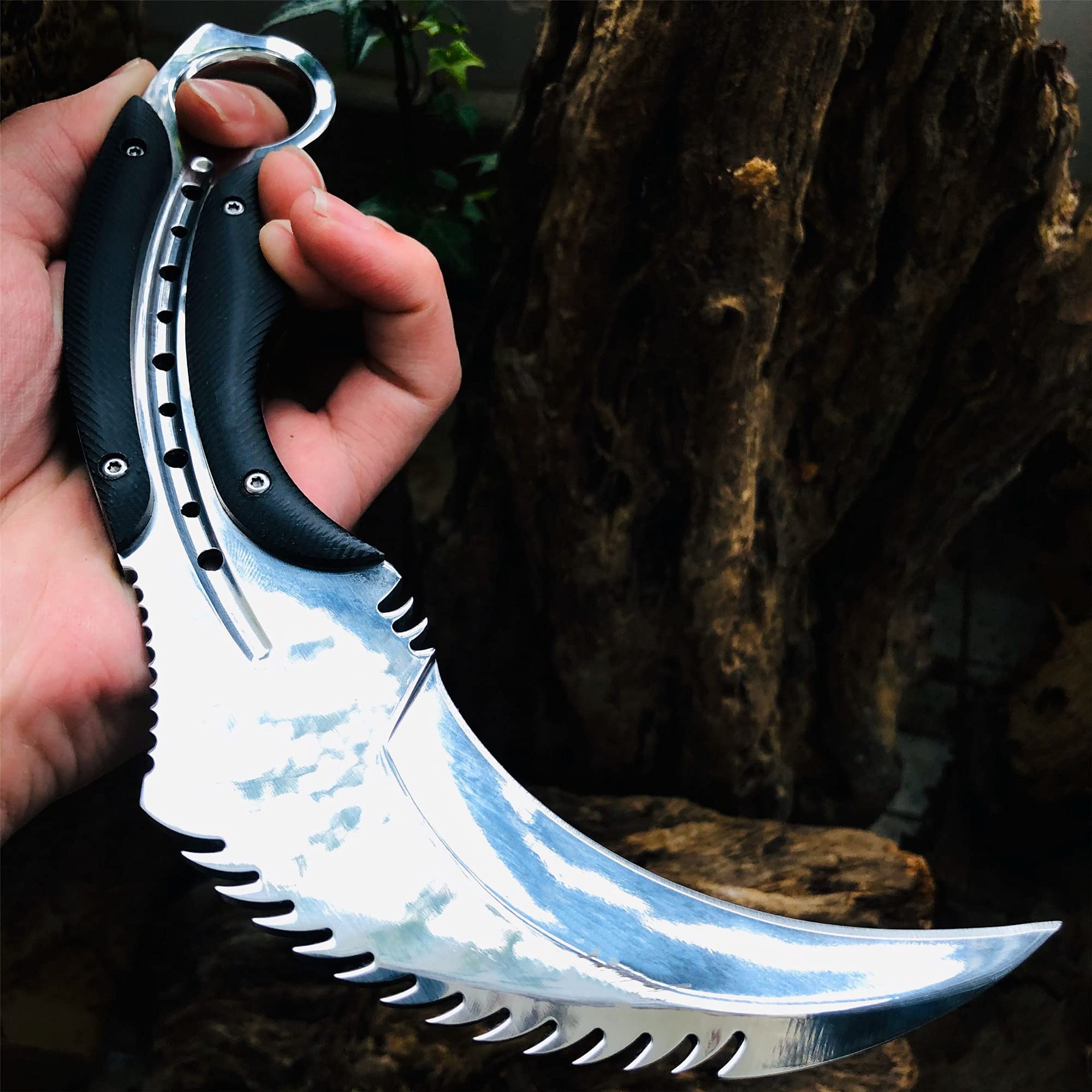 Rhinosteel Custom Eagle Beak Design Heavy Collect Gift Full Tang Karambit Knife D2 Steel Stonewash & Mirror Fixed Blade Outdoor Camping,Tactical ,Survival,Hunting Knives -Leather Sheath (Mirror)