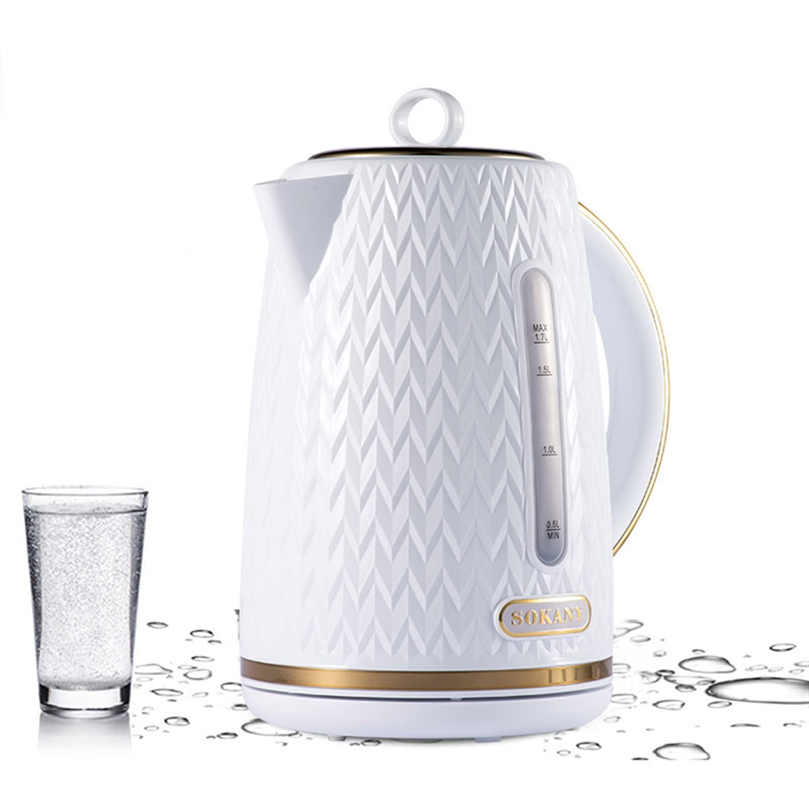 MMSEKT Camping Kettle Electric Kettle White 2000W Handheld Instant Heating Electric Water Kettle Auto Power-off 1.7L Capacity